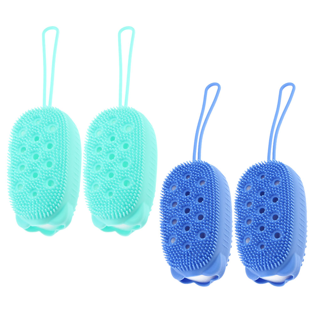 4 Pcs Silicone Bath Brush Back Scrubber Kids Shampoo Sponge Household ...