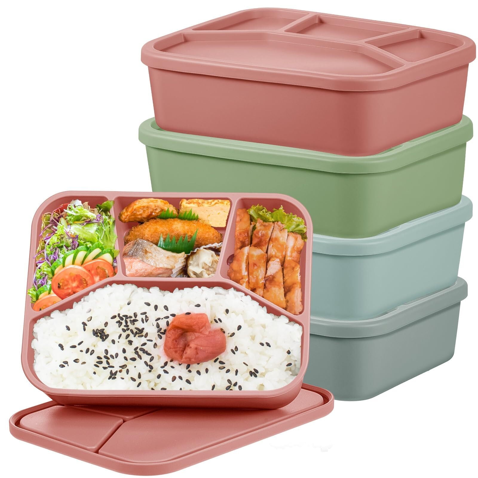 A 4 Pcs Silicone Bento Box Reusable Lunch Container Smooth Leak Proof ...