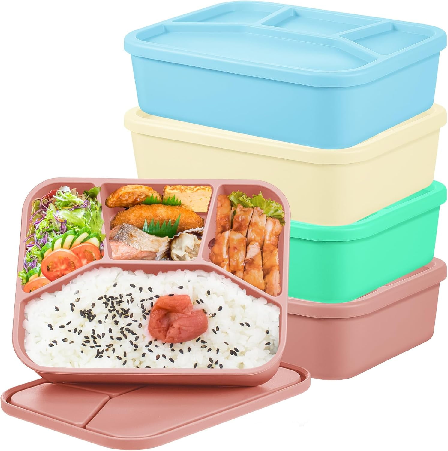 4 Pcs Silicone Bento Box Reusable Lunch Container Smooth Leak Proof ...
