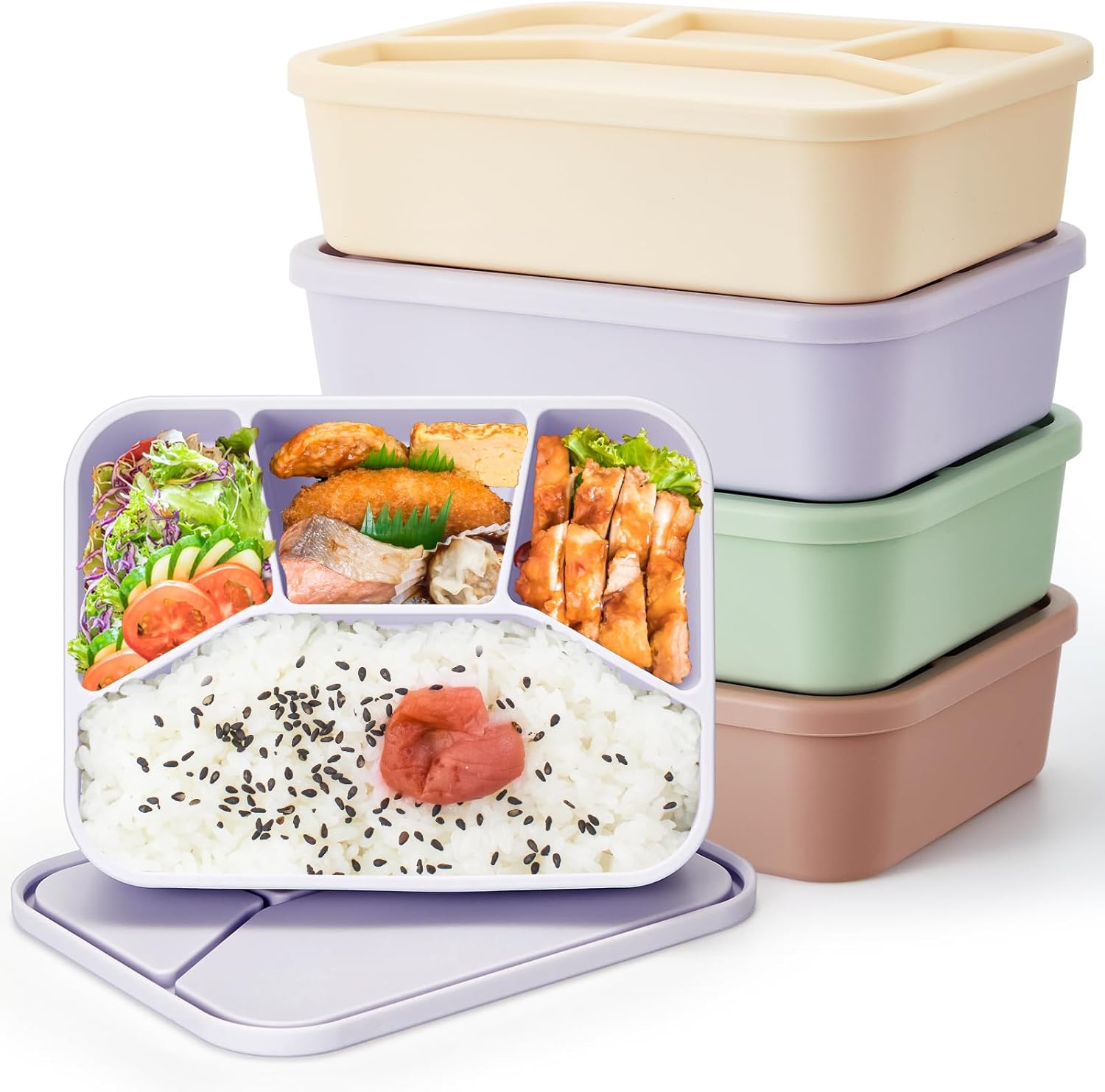 4 Pcs Silicone Bento Box Reusable Lunch Container Smooth Leak Proof ...