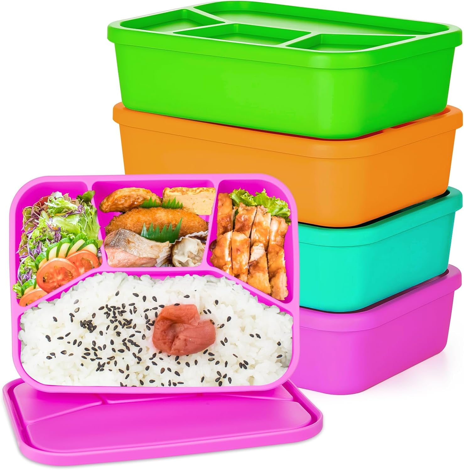 4 Pcs Silicone Bento Box Reusable Lunch Container Smooth Leak Proof ...
