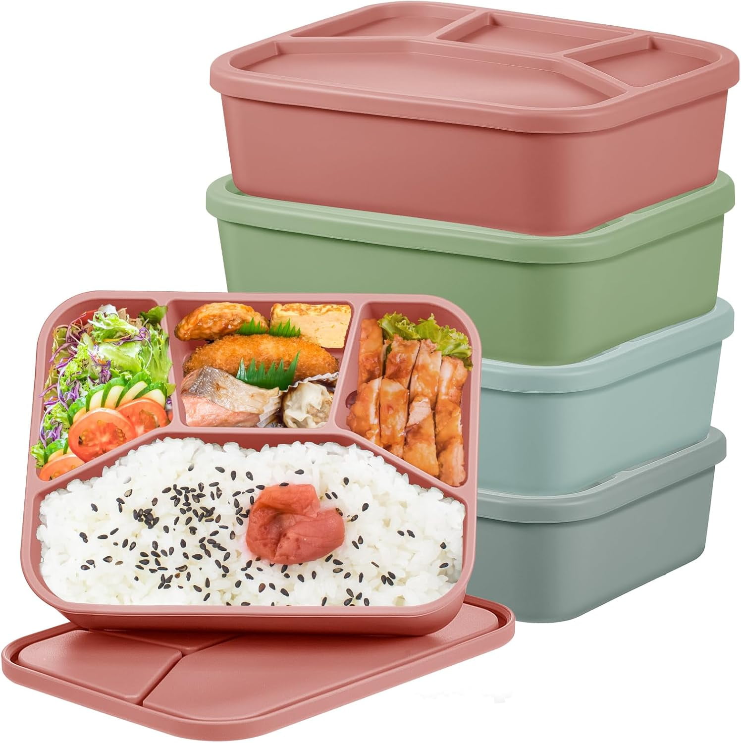 4 Pcs Silicone Bento Box Reusable Lunch Container Smooth Leak Proof ...