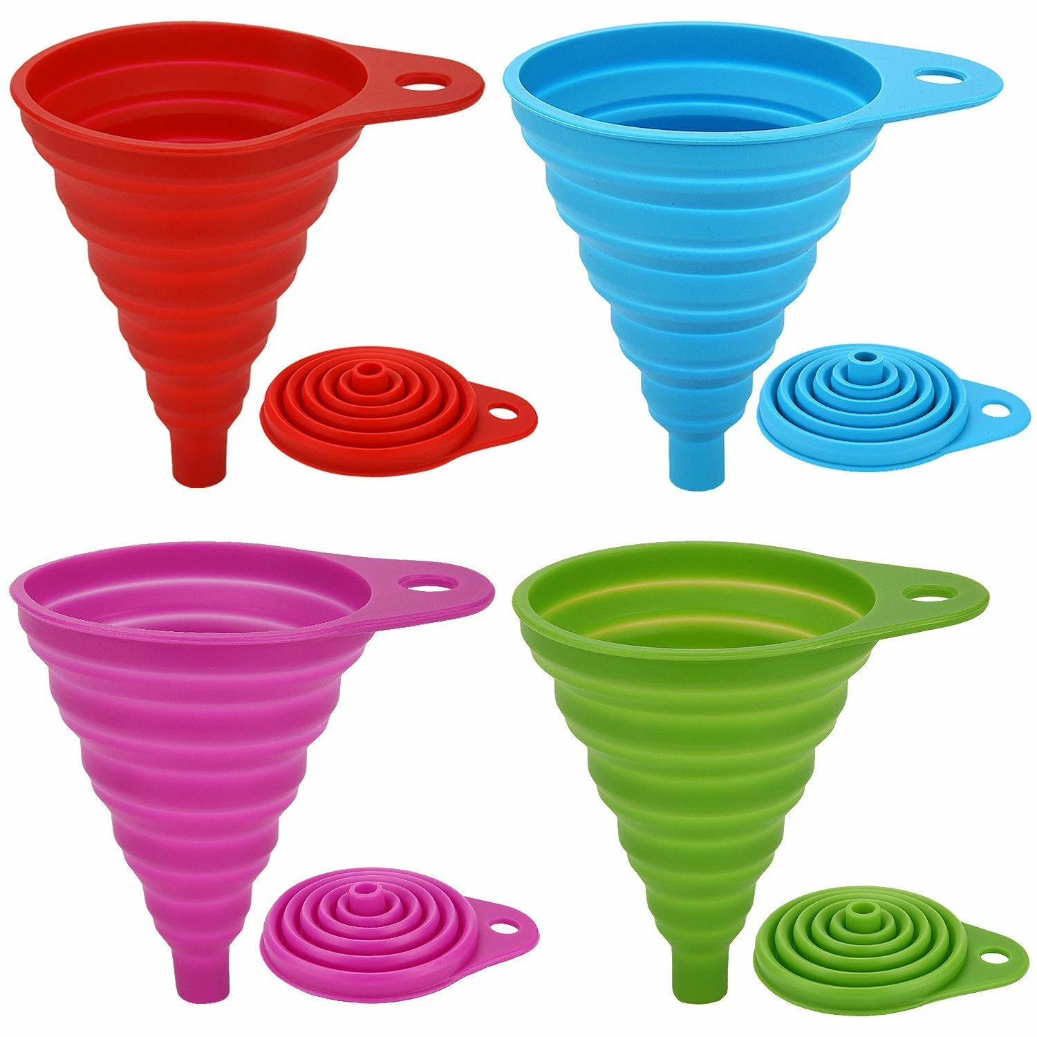 4 Pcs Silicone Collapsible Funnel Set, Small Foldable, Flexible Kitchen ...