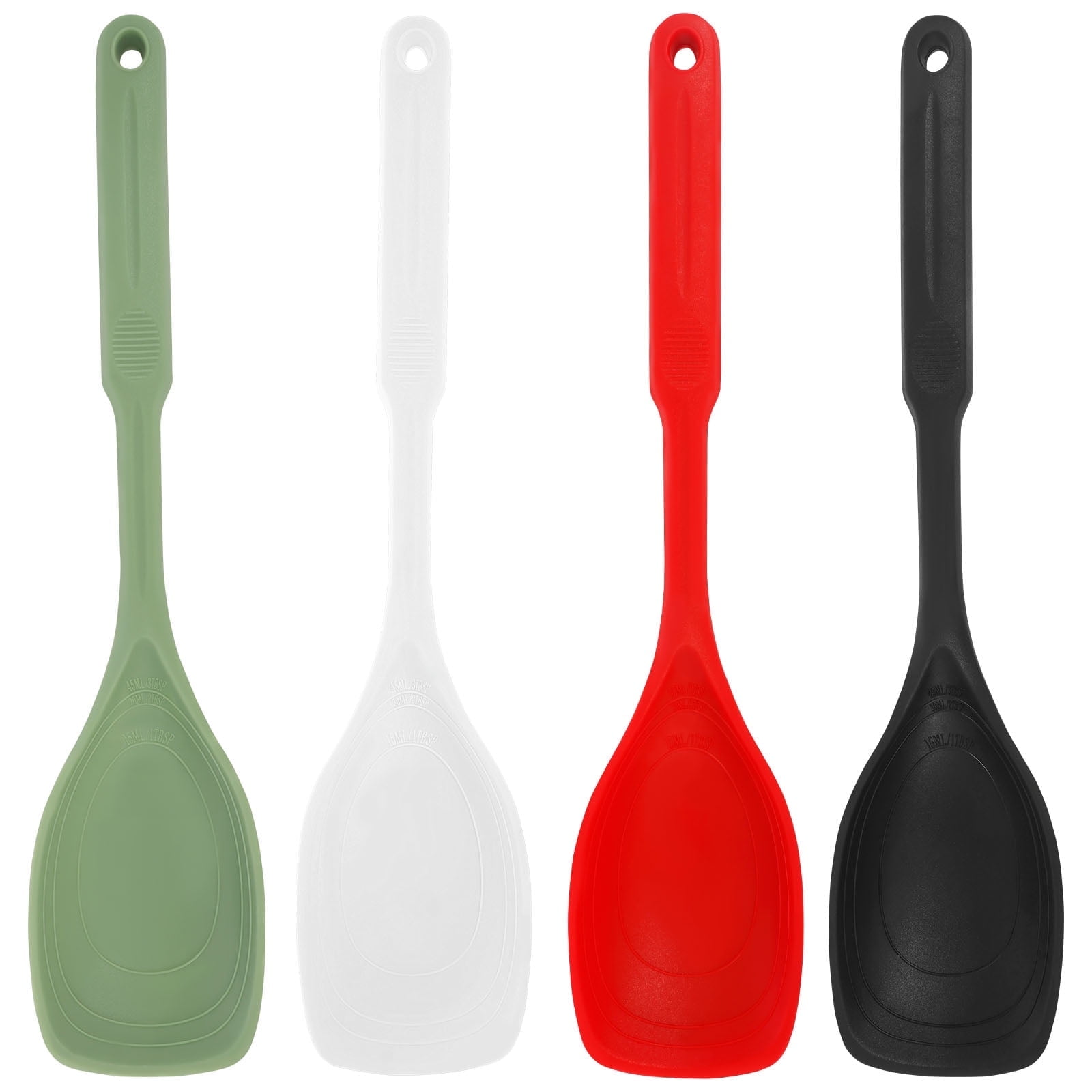 4 Pcs Silicone Cooking Spoon Set with Deep Bowl and Measurement Mark ...