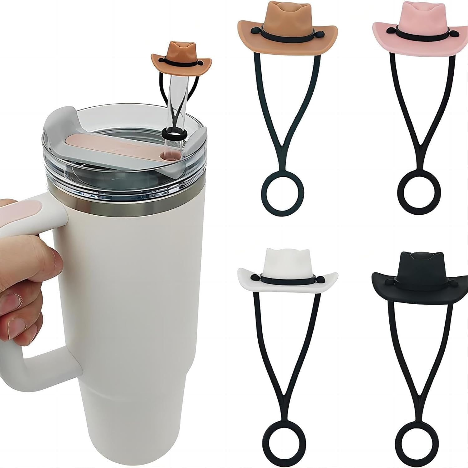 4 Pcs Silicone Cowboy Hat Straw Cover Cap Reusable Straw Topper Straw ...