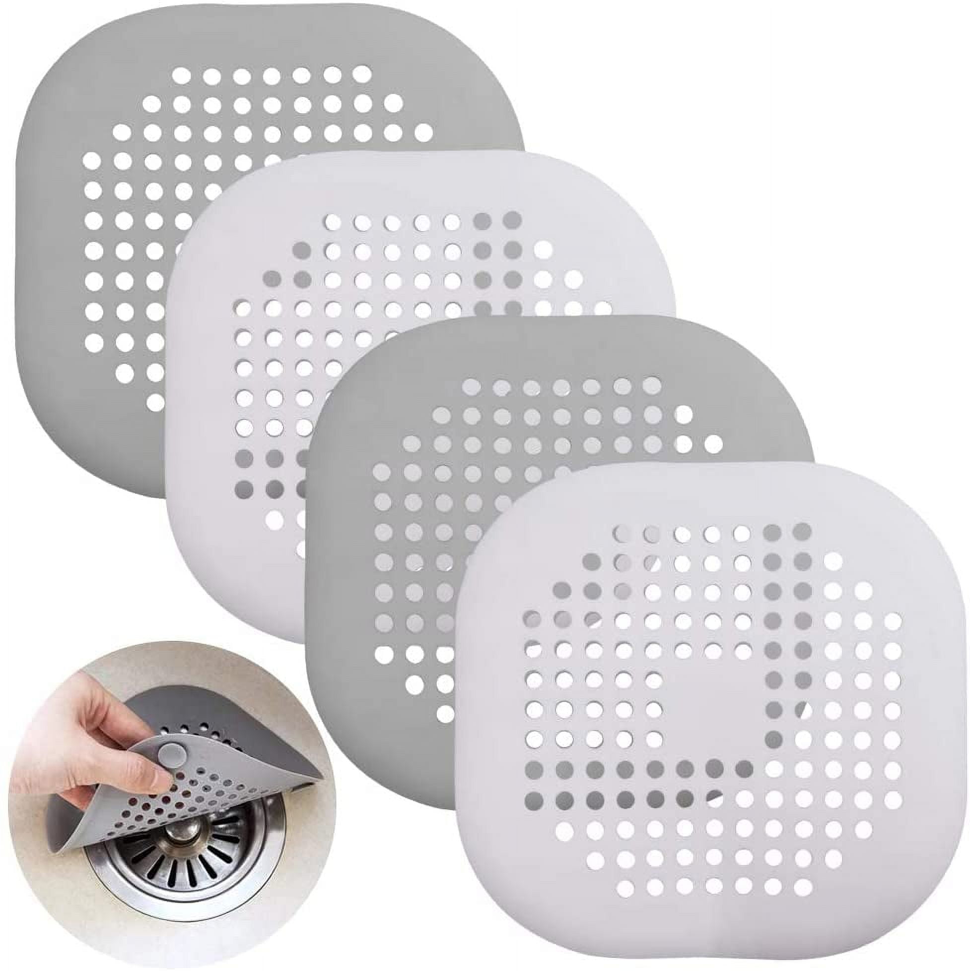 4 Pcs Silicone Drain Protector with Sucker, Sink Strainer Shower Hair ...