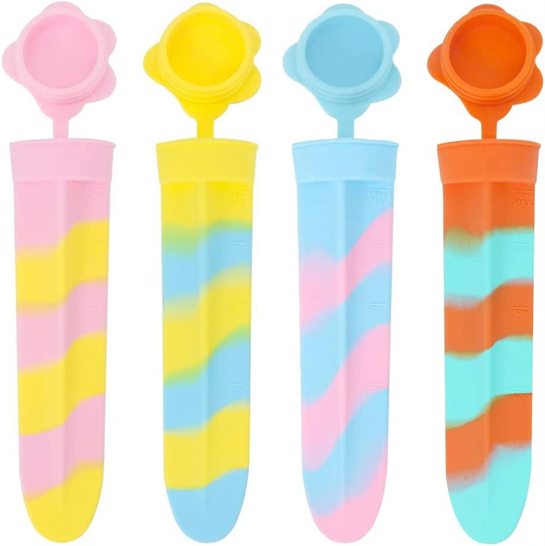 4 Pcs Silicone Ice ,Popsicle Maker Molds,Multi-Color Reusable Ice Pop ...