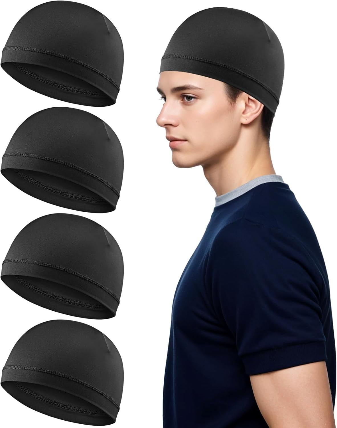 4 Pcs Silky Bonnet for Men, Wave Cap Satin Silk Hair Bonnet for Sleep ...