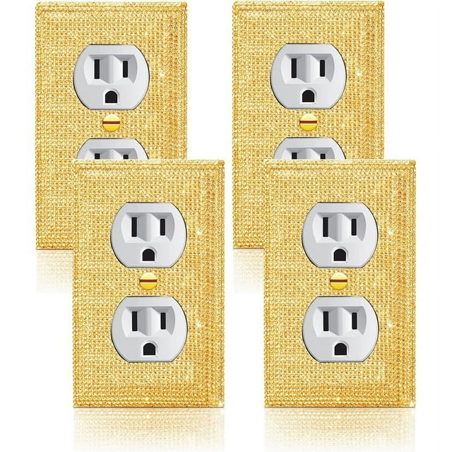 4 Pcs Silver Shiny Silver Golden Rhinestones Wall Plate Single Toggle ...