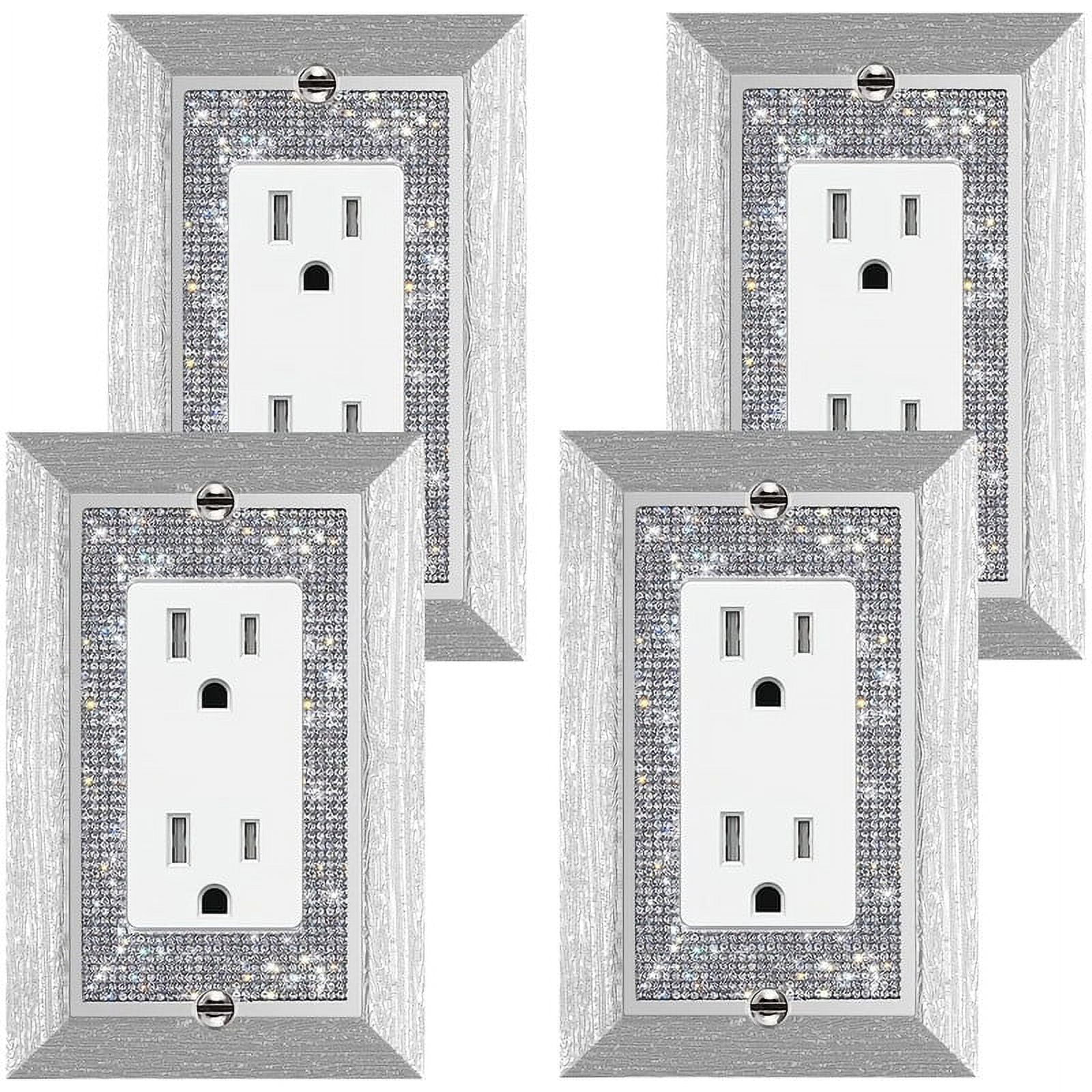 4 Pcs Silver Shiny Silver Rhinestone Crystal Light Switch Or Outlet ...