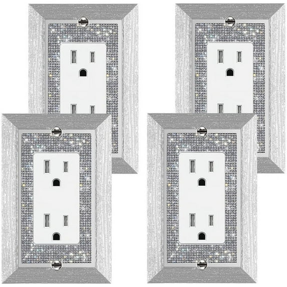 4 Pcs Silver Shiny Silver Rhinestone Crystal Light Switch Or Outlet ...