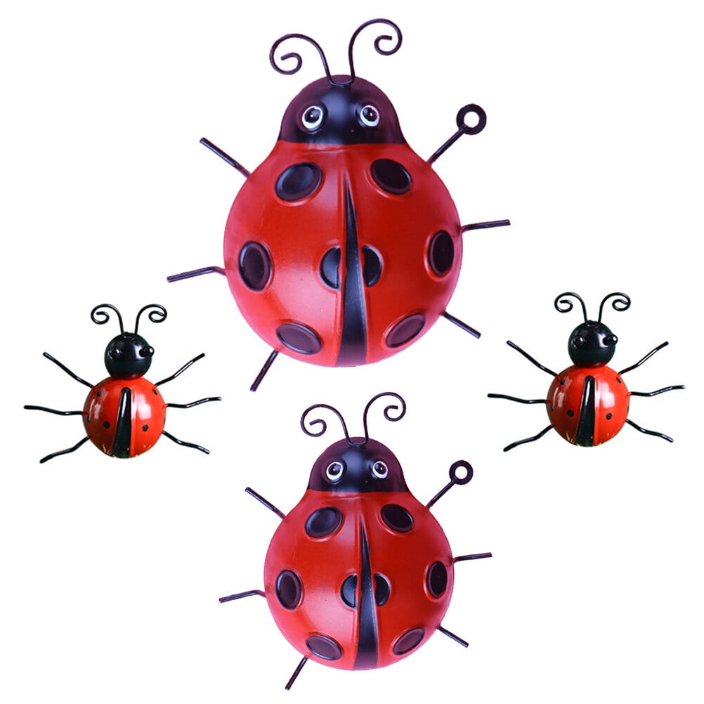 MOKKHNB Red Iron Ladybug Garden Decor 4Pcs 6.3x1.8in - Walmart.com