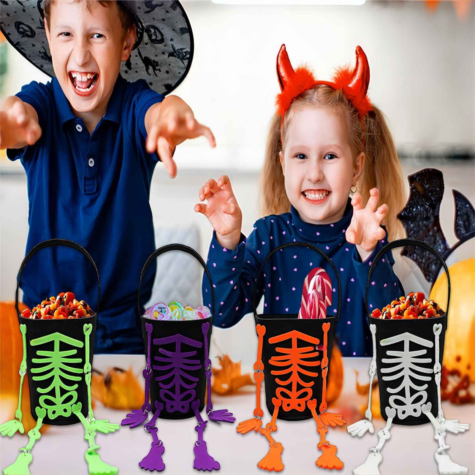 4 Pcs Skull Candy Bucket,Halloween Goodie Bags Portable Pumpkin Bucket ...