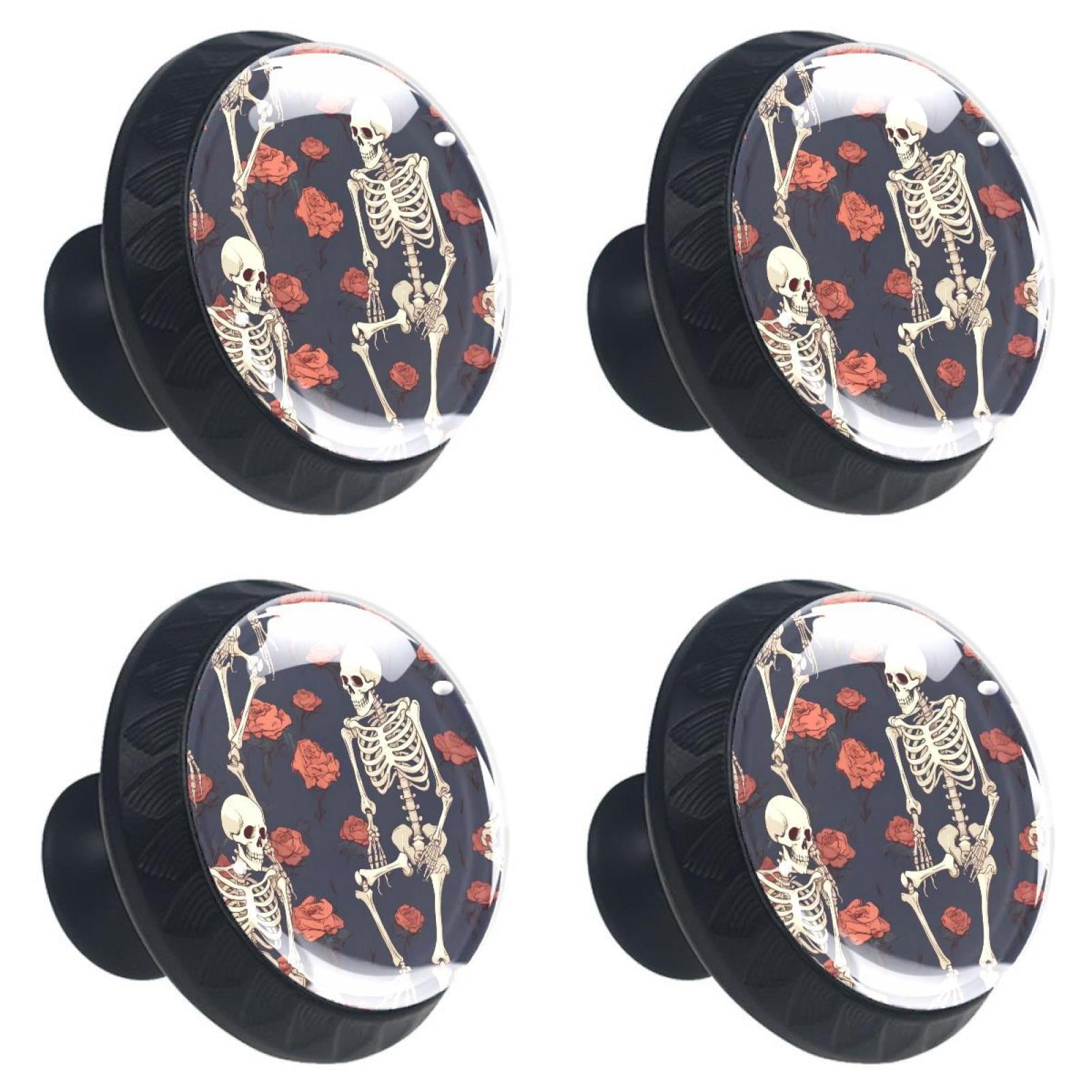 4 Pcs Skull Skeleton Print Cabinet Knobs 30mm Round Crystal Glass ...