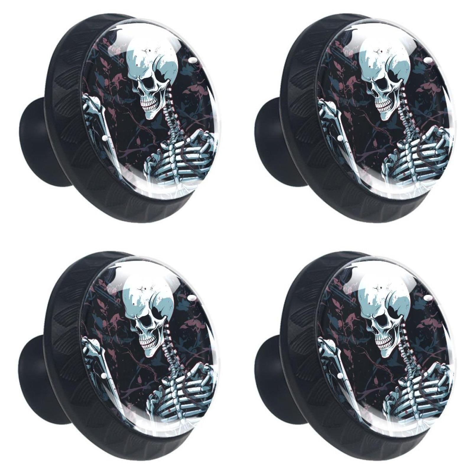 4 Pcs Skull Skeleton Print Cabinet Knobs 30mm Round Crystal Glass ...