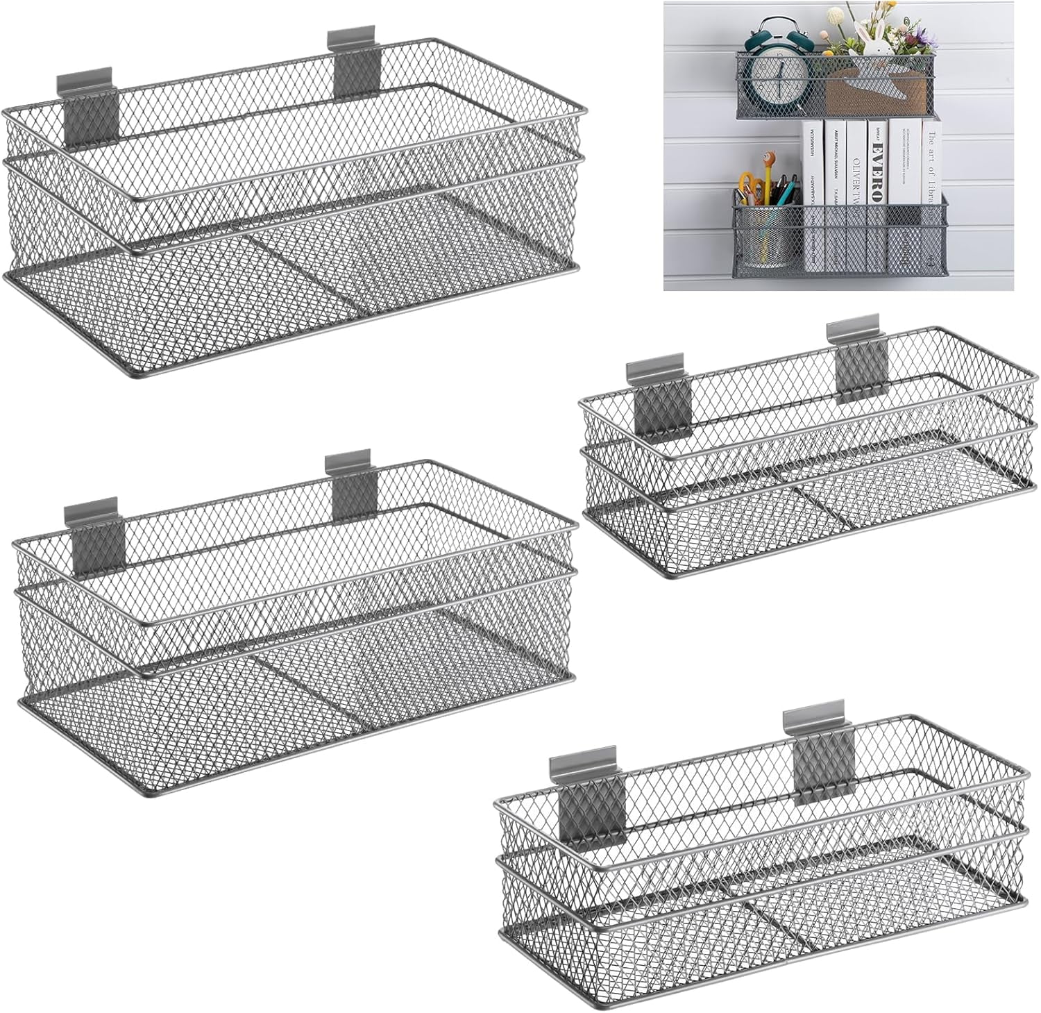 4 Pcs Slatwall Basket Set Ventilated Metal Slatwall Basket Hanging Wire ...