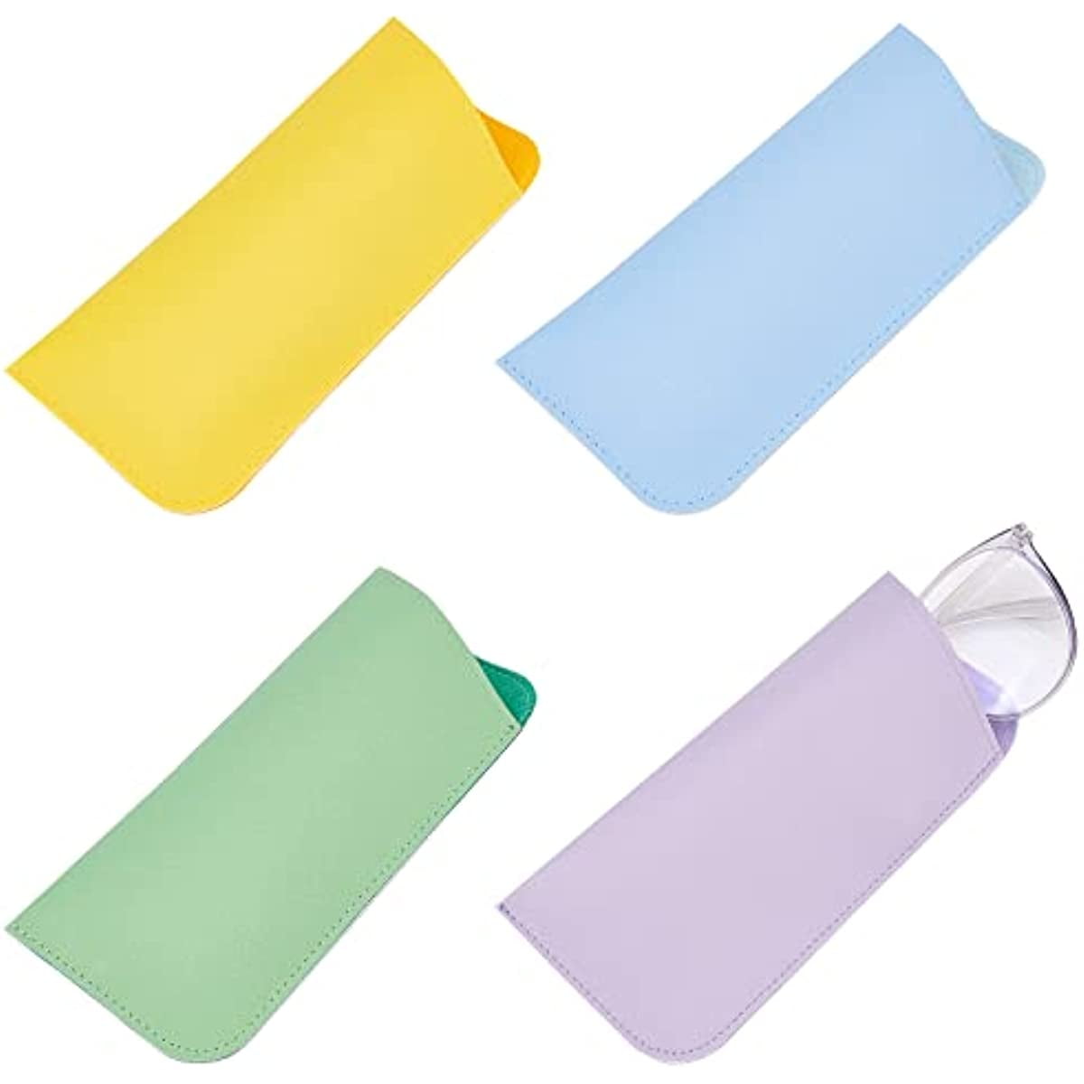 4 Pcs Slip In Eyeglass Pouch 4 Colors Slim Leather Sunglasses Pouch ...