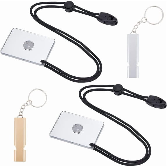 4 Pcs Small Survival Signal Mirror with Mini Double Frequency Whistles ...