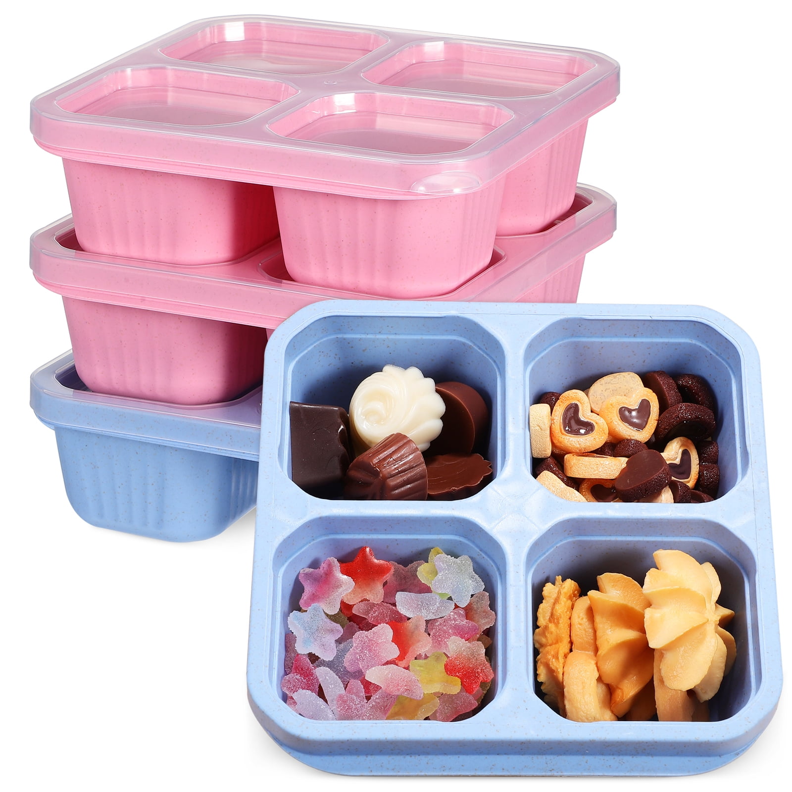 4 Pcs Snack Box with Four Compartments Lunch Container Fruit Containers ...
