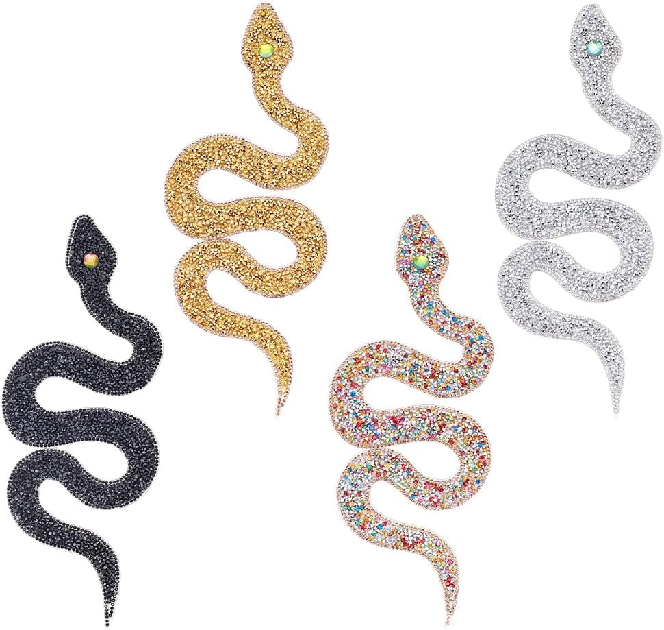 4 Pcs Snake-Shaped Appliques Patch 4 Colors Sequin Snake Patch Iron on ...