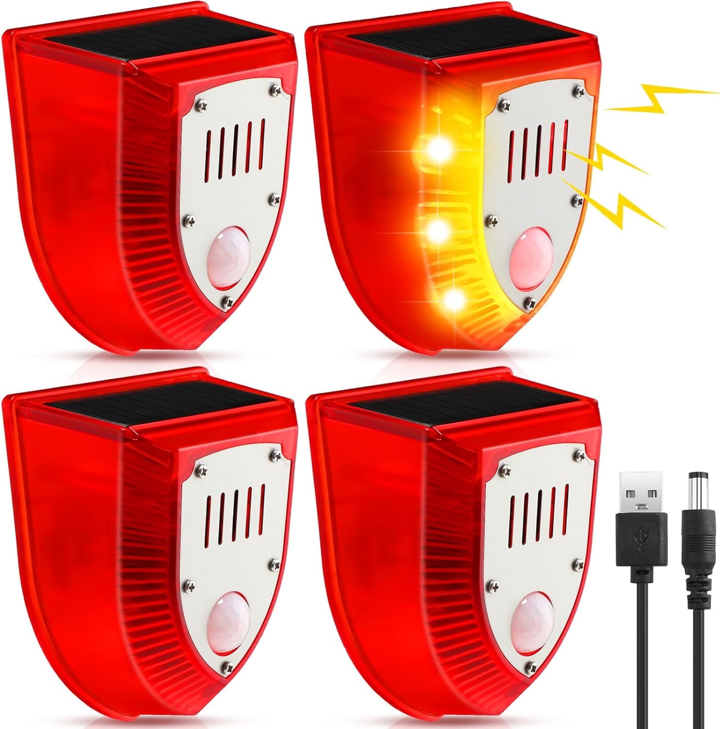 TEYJRY Solar Alarm Motion Detector, 129dB Barking Dog Strobe Light ...