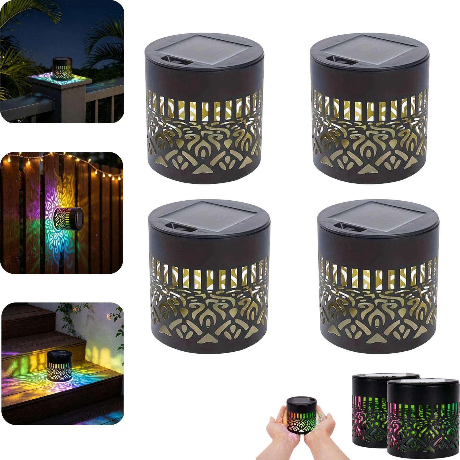 4 Pcs Solar Mandala Lights Outdoor: Metal Waterproof Solar Wall Lights ...