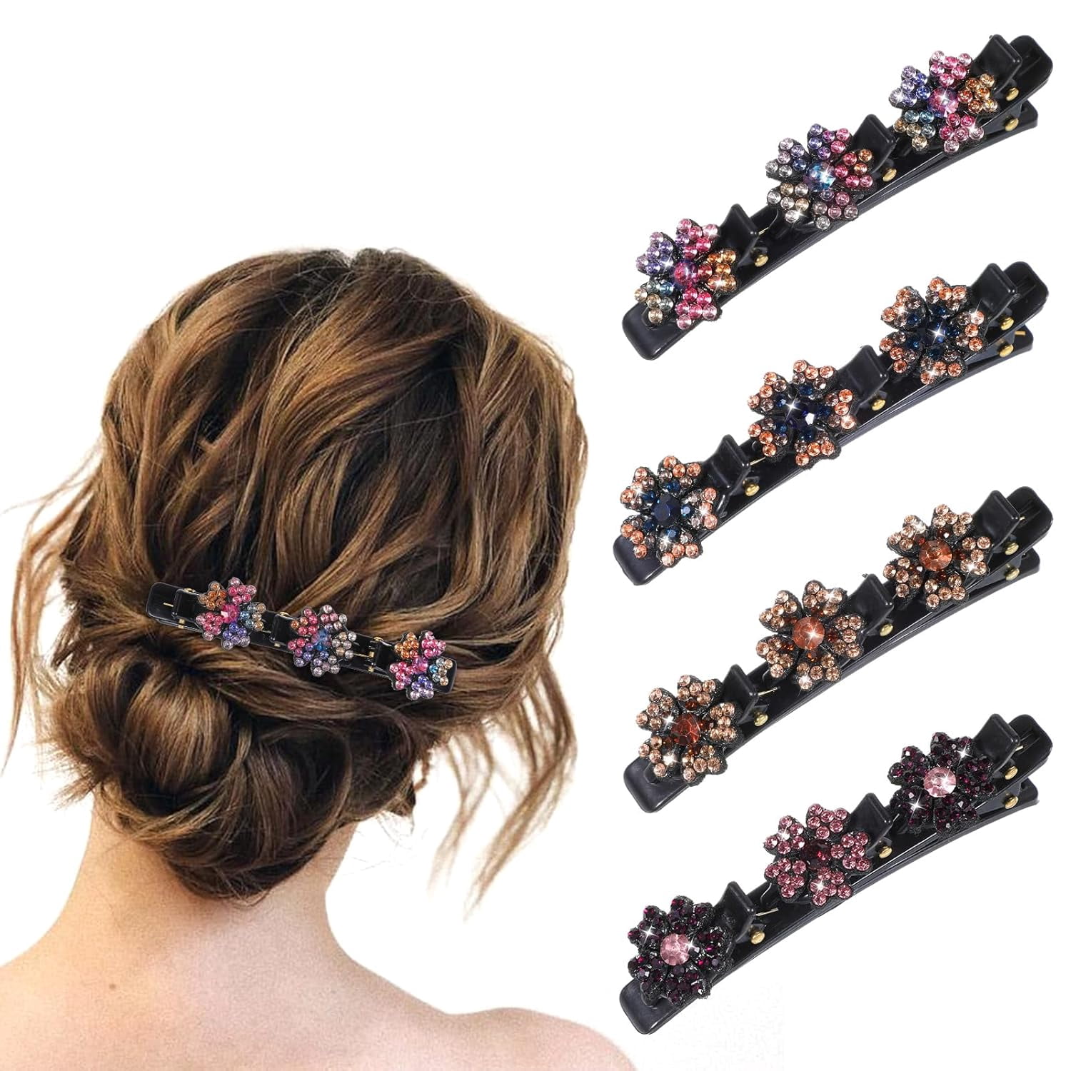 4 Pcs Sparkling Crystal Braided Hair Clips, Rhinestone Hair Braid Clips ...