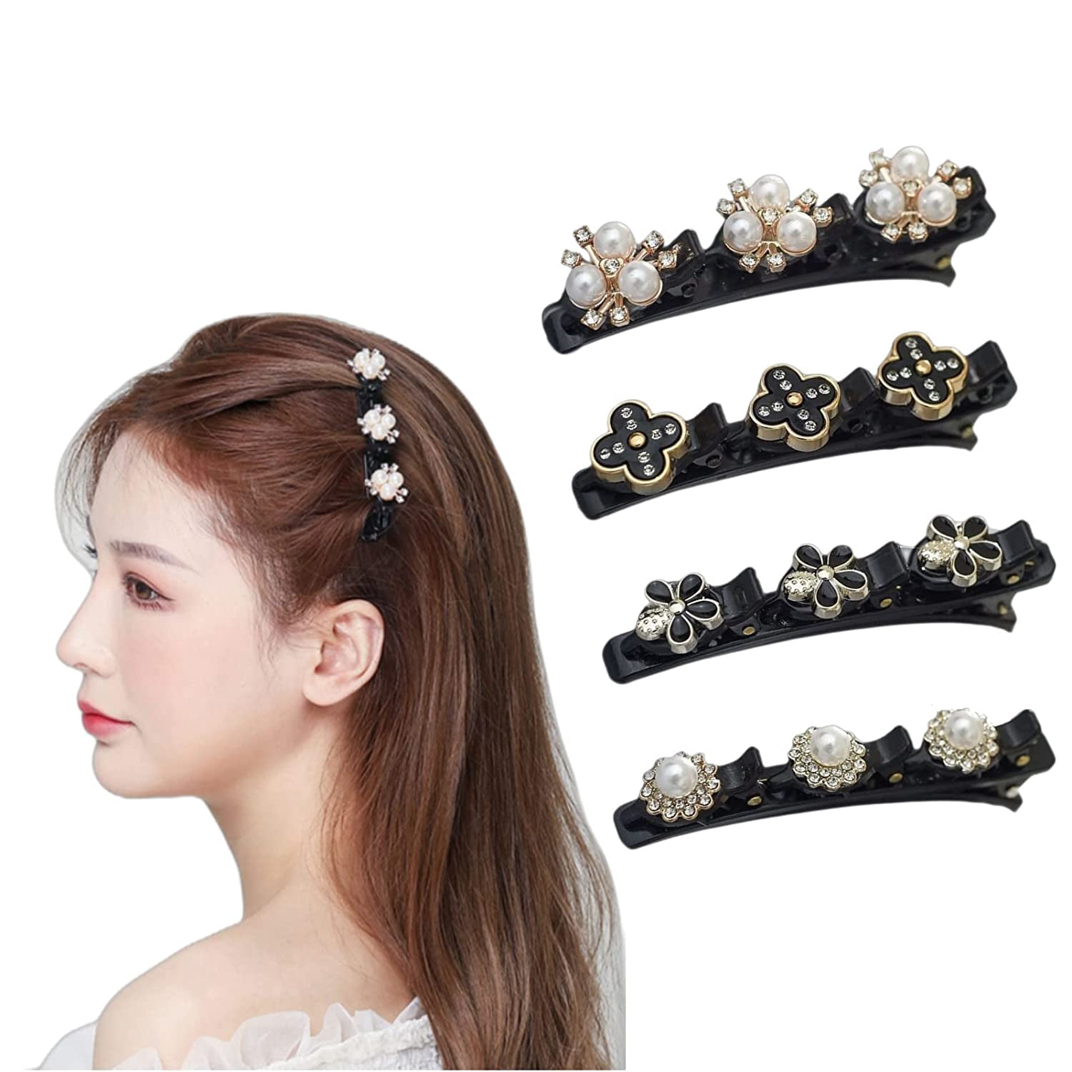 4 Pcs Sparkling Crystal Stone Braided Hair Clips, Rhinestone Hair Clips ...