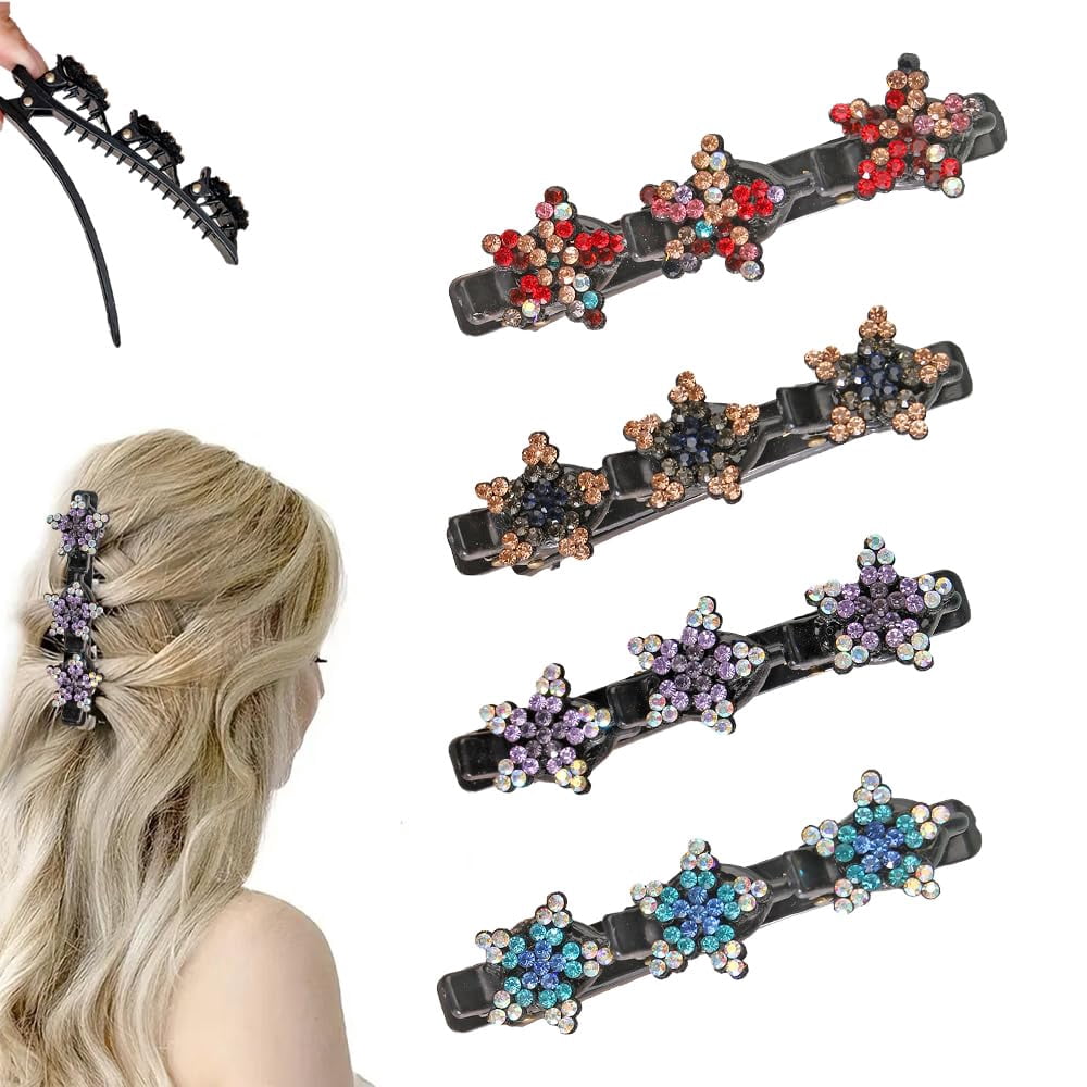 4 Pcs Sparkling Crystal Stone Braided Hair Clips for Women and Girls ...