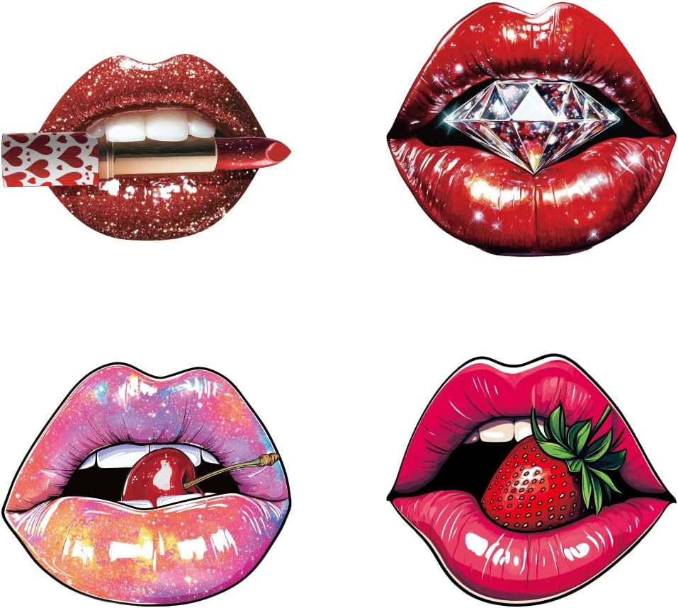 4 Pcs Sparkling Red Lips Theme Heat Transfer Film Logo Stickers Set 4 ...