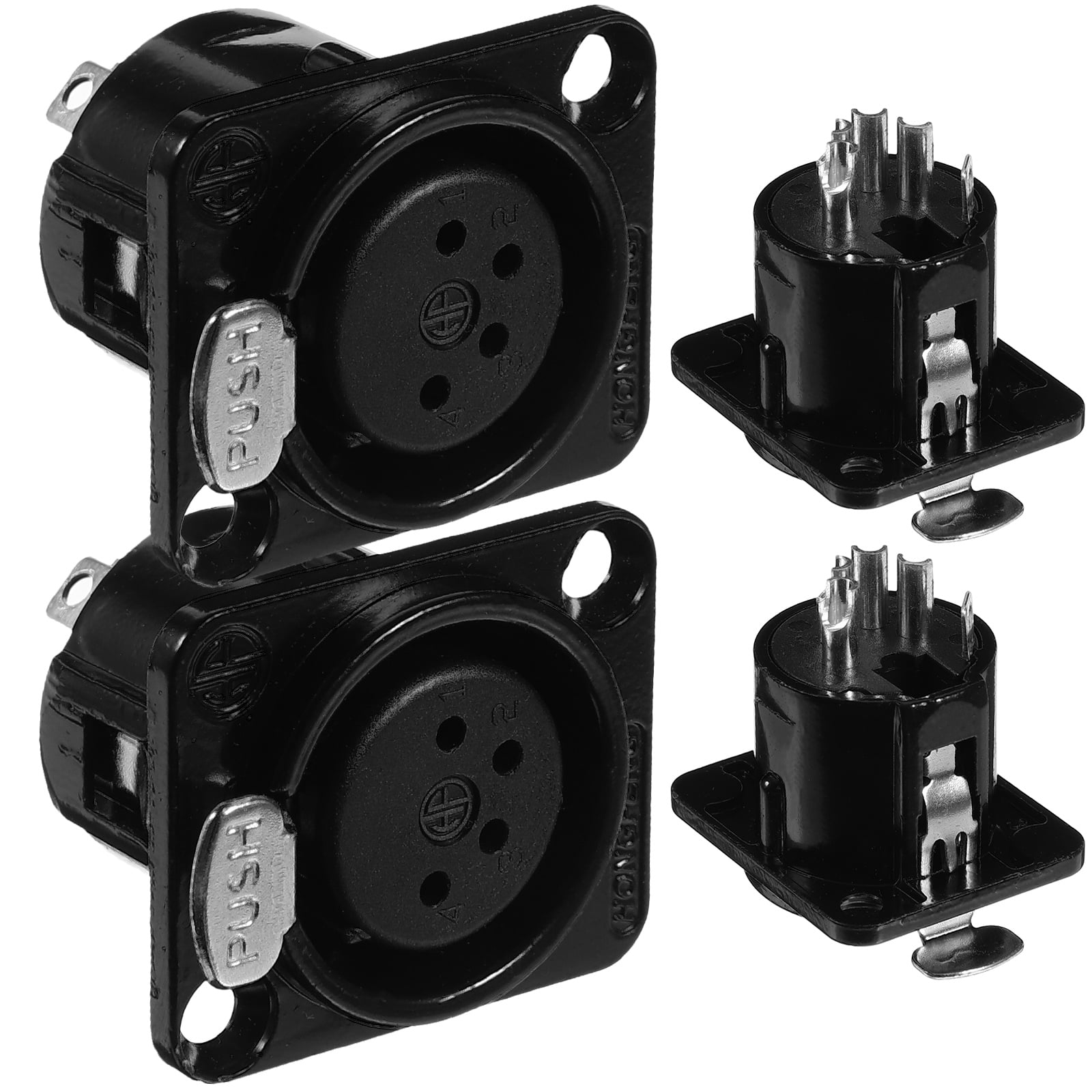 4 Pcs Speakers Audio XLR Panel Connector Mic Female 4-Pin Metal Square ...