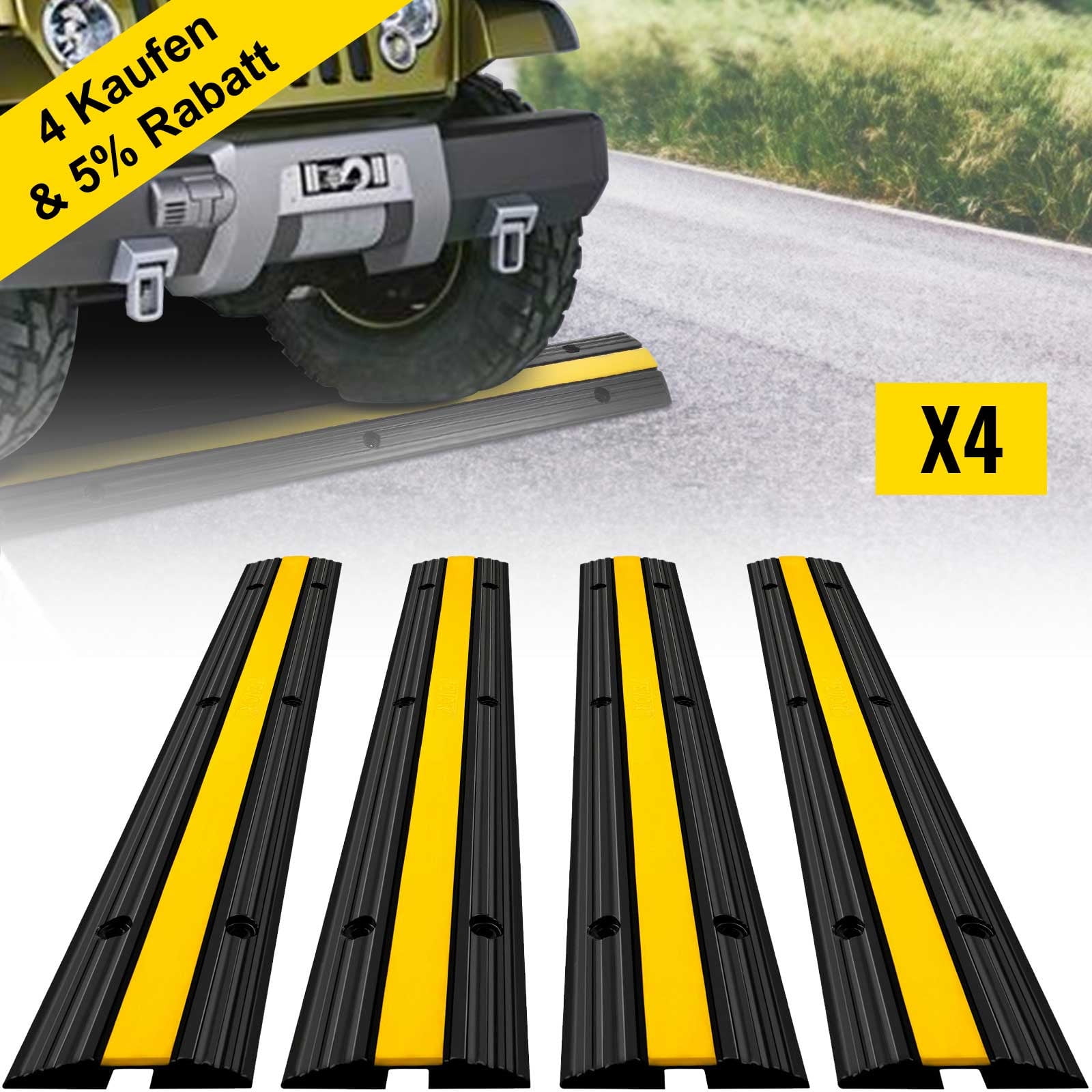 4 Pcs Speed Bumps 1 Channel Wire Hose 22000lbs Cable Protector Ramp ...