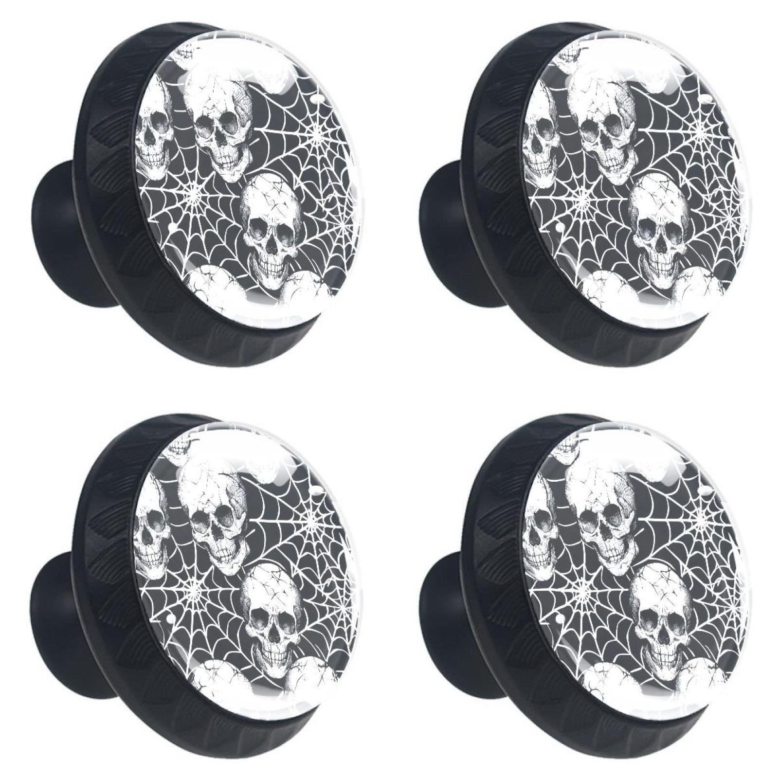 4 Pcs Spider Web Skull Print Cabinet Knobs 30mm Round Crystal Glass ...