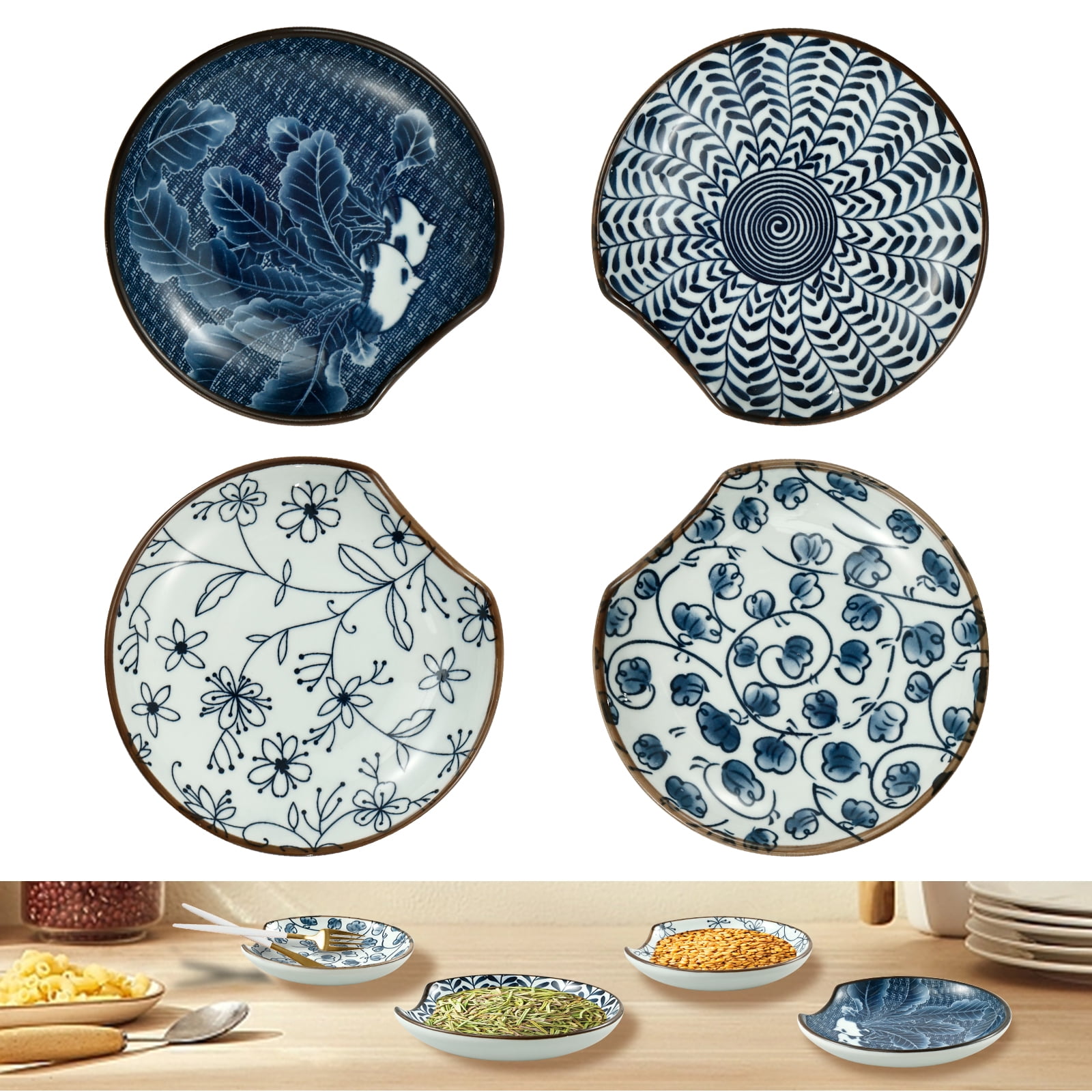 4 Pcs Spoon Rest Ceramic Cooking Spoon Holder Heat Resistant Utensil ...