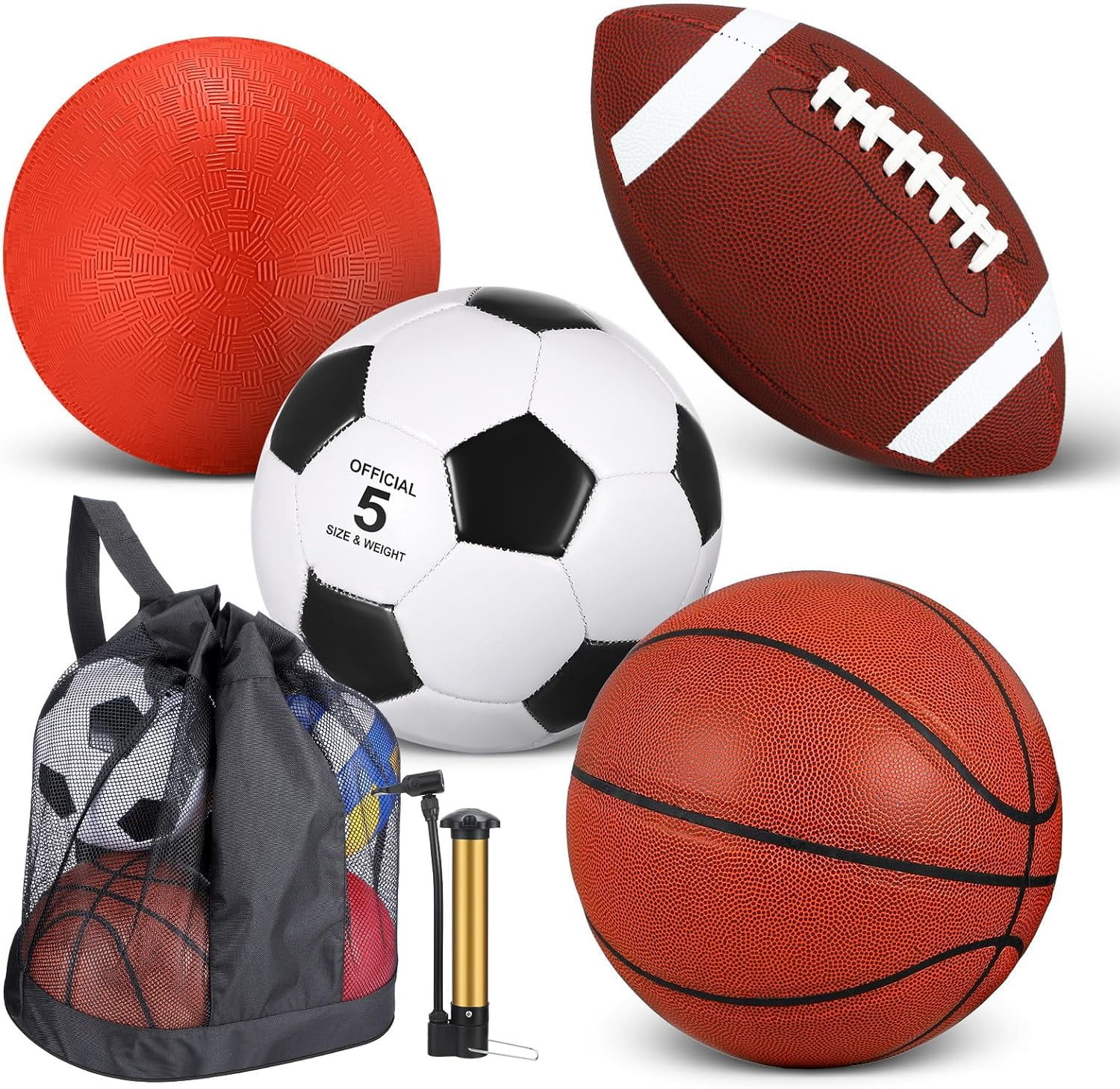 4 Pcs Sports Balls Set, Include Pump, Equipment Bag Official Size ...