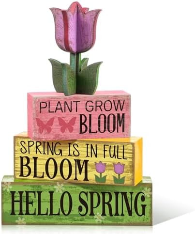 4 Pcs Spring Table Decorations Tulip Flower Wooden Signs Spring Tiered ...