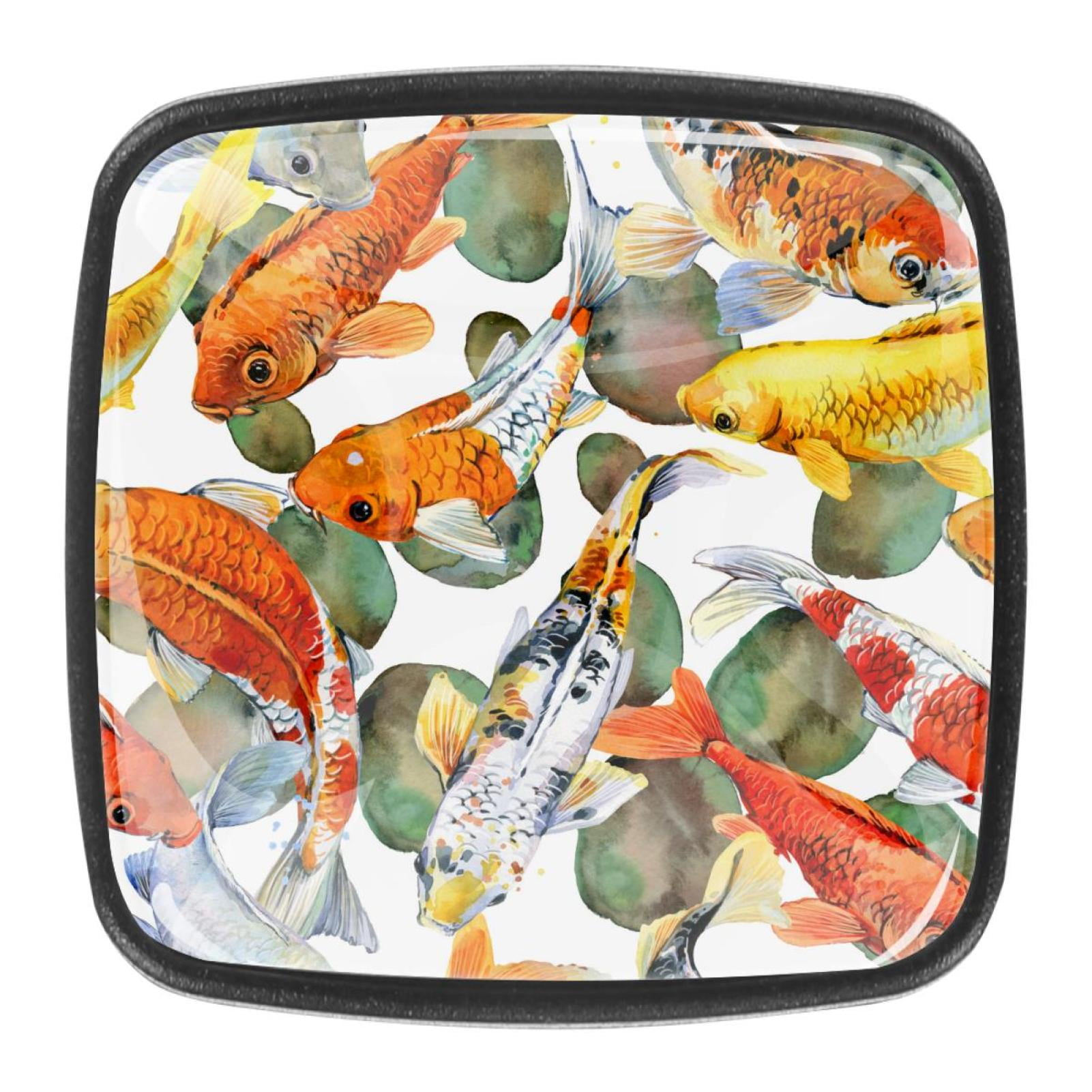 4 Pcs Square Cabinet Handle Cupboard Knob Drawer Pulls Handle Carp Koi ...