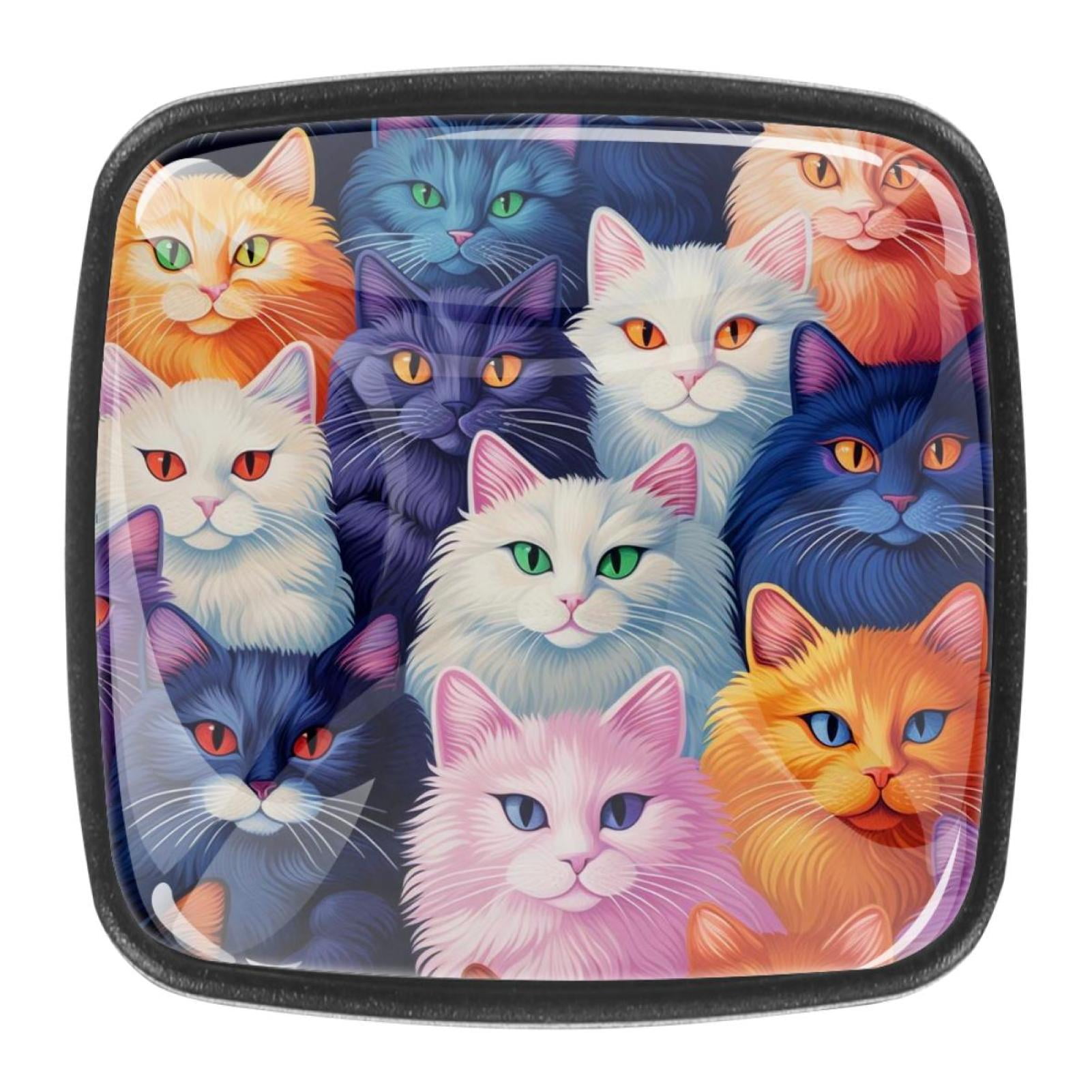 4 Pcs Square Cabinet Handle Drawer Pulls Cartoon Cat Knobs with Screws Furniture Office Cabinet ...