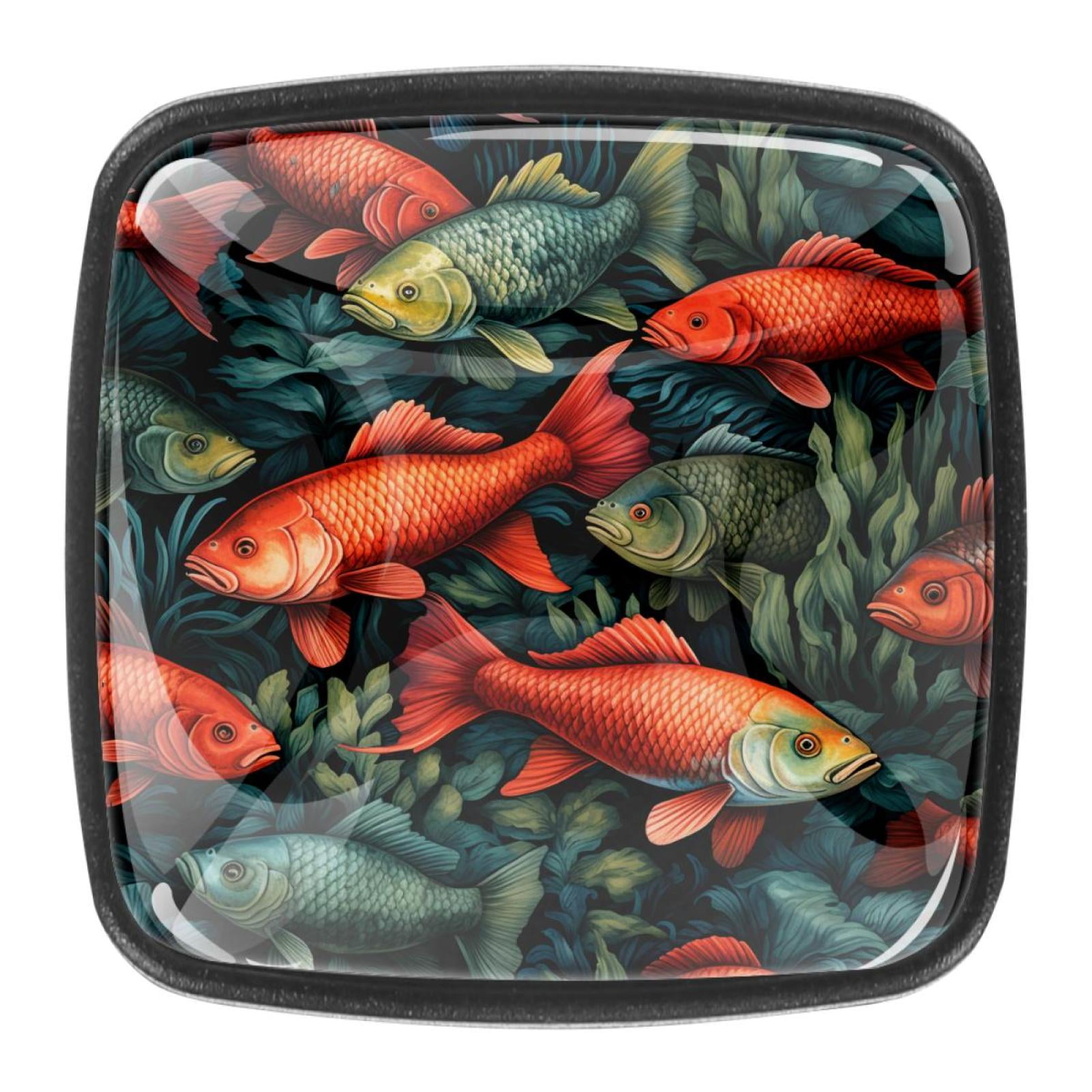 4 Pcs Square Cabinet Handle Drawer Pulls Fish Knobs with Screws ...