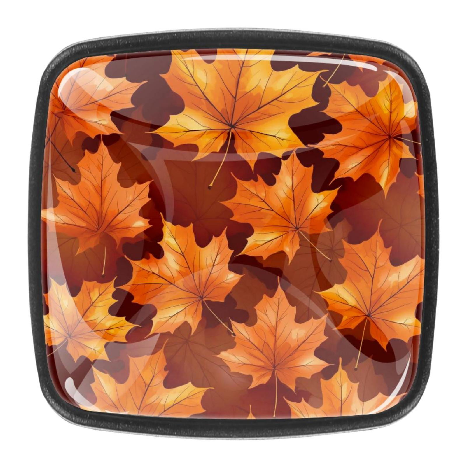 4 Pcs Square Cabinet Handle Drawer Pulls Maple Leaf Knobs with Screws ...