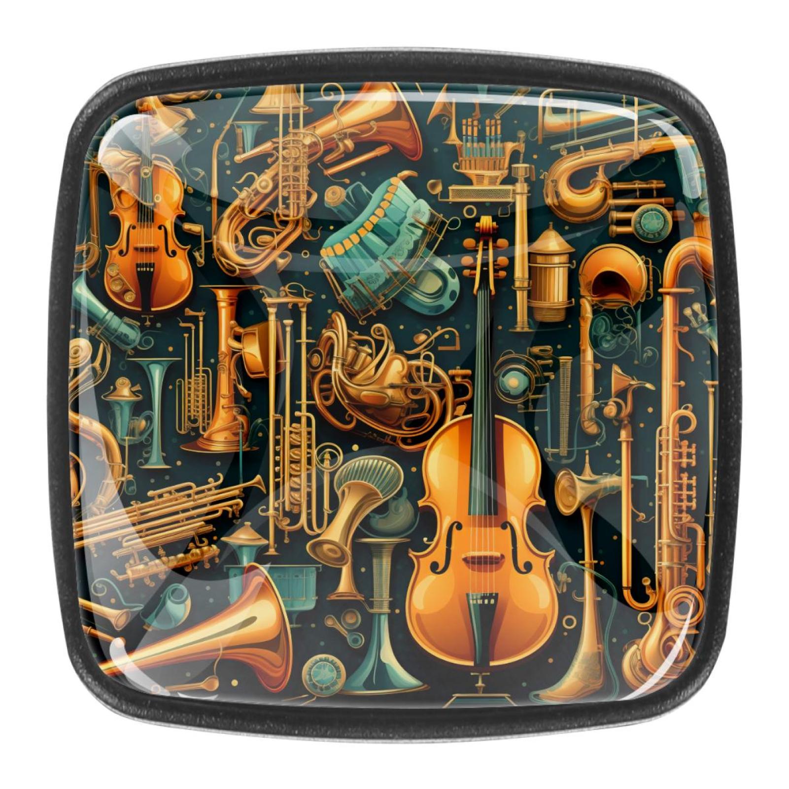 4 Pcs Square Cabinet Handle Drawer Pulls Musical Instrument Knobs with ...