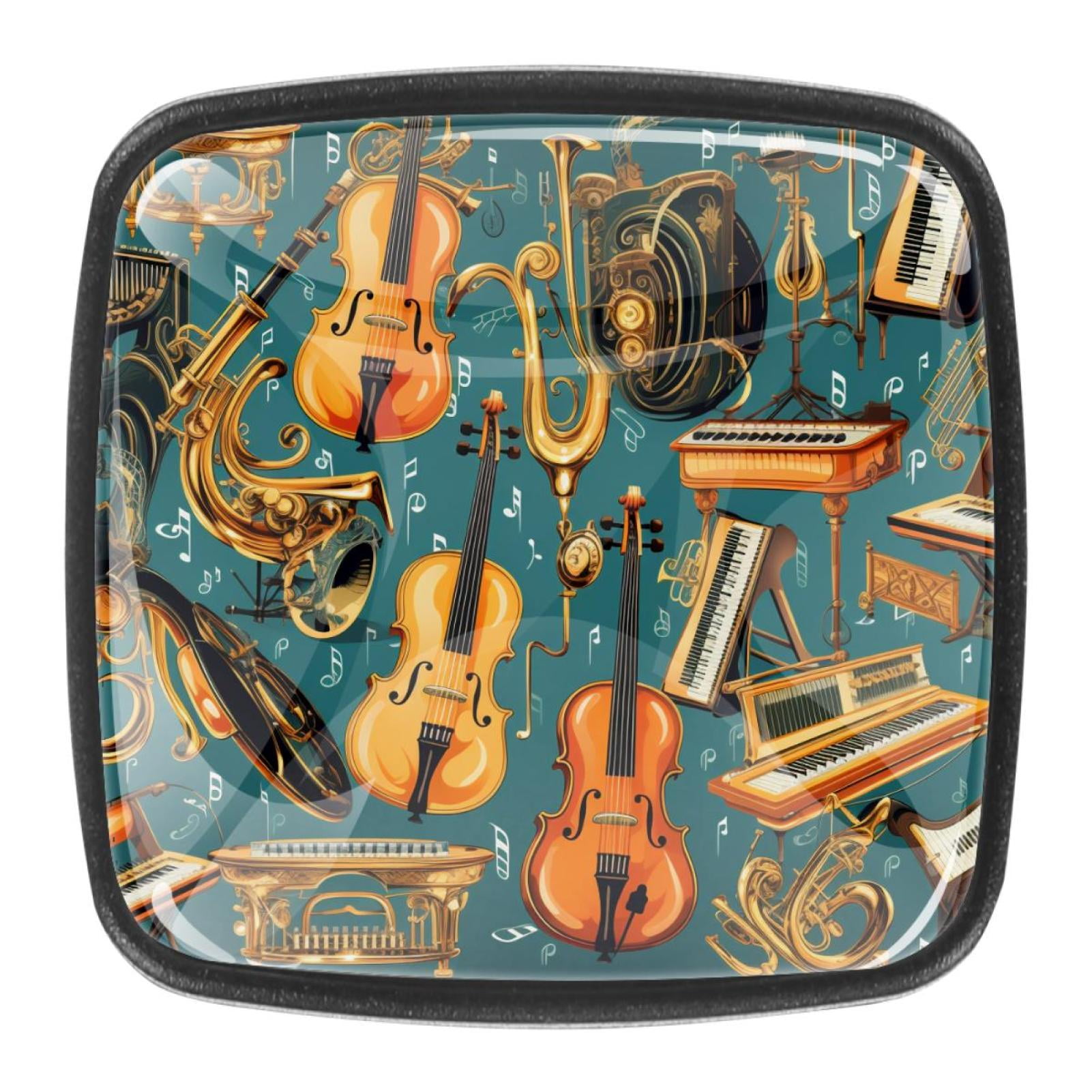 4 Pcs Square Cabinet Handle Drawer Pulls Musical Instrument Knobs with ...