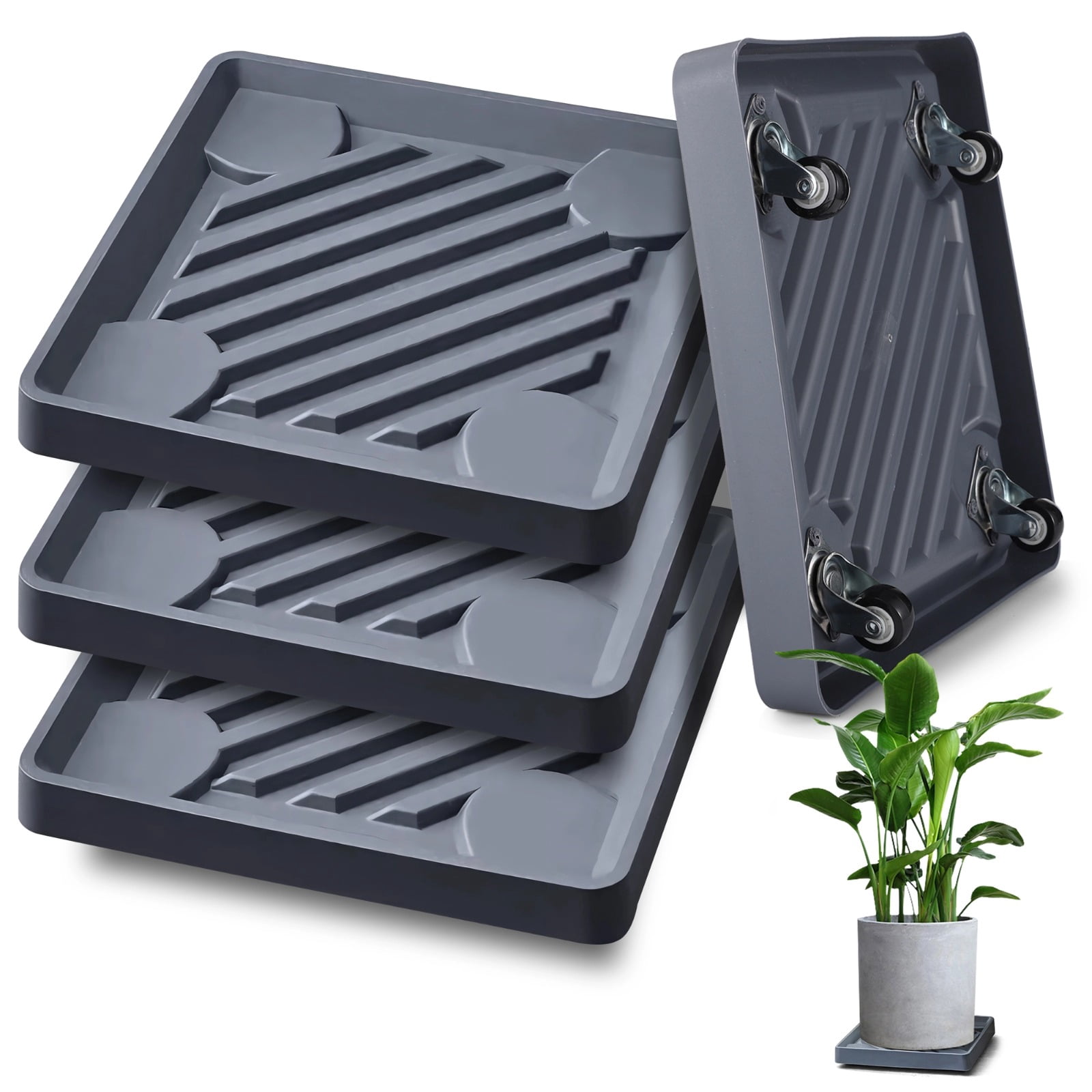4 Pcs Square Plant Caddies, Rolling Plant Stand Dollies with Hidden ...