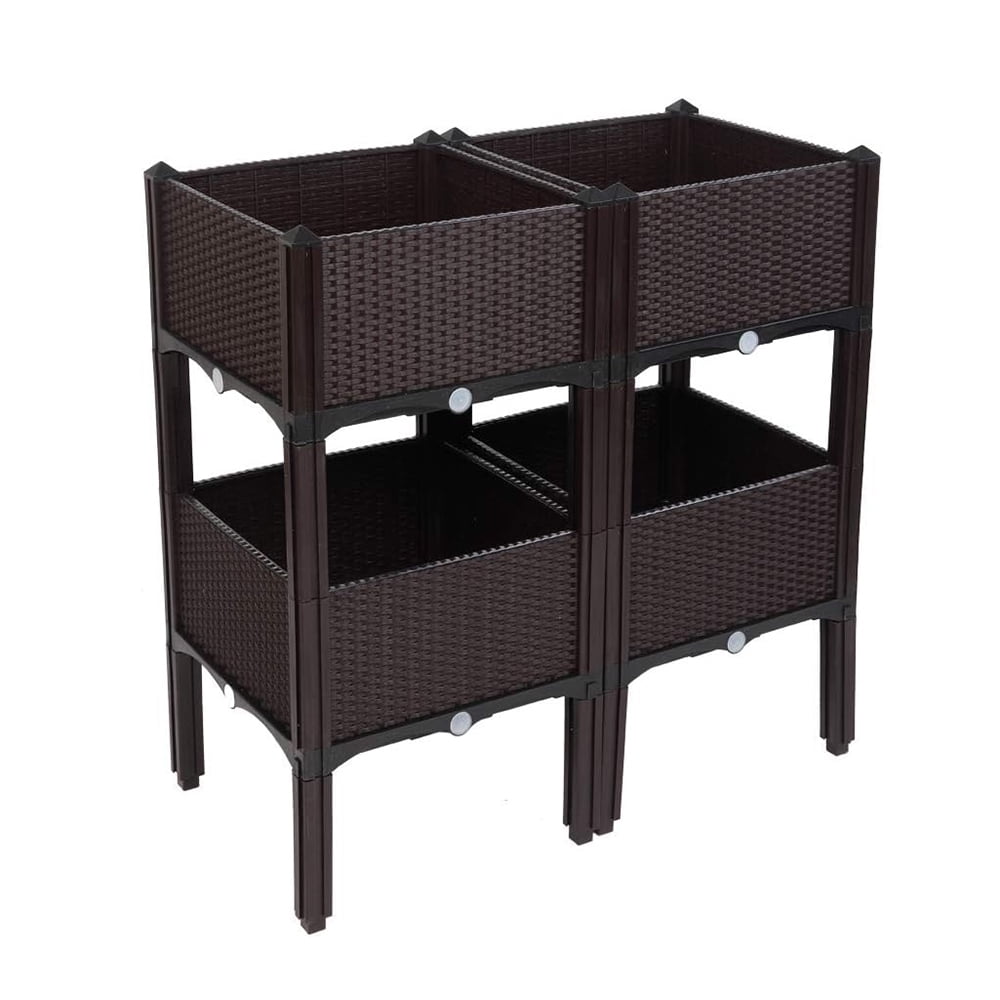 4 Pcs Square Raised Garden Bed, Self-Watering Plastic Planter, Rattan ...