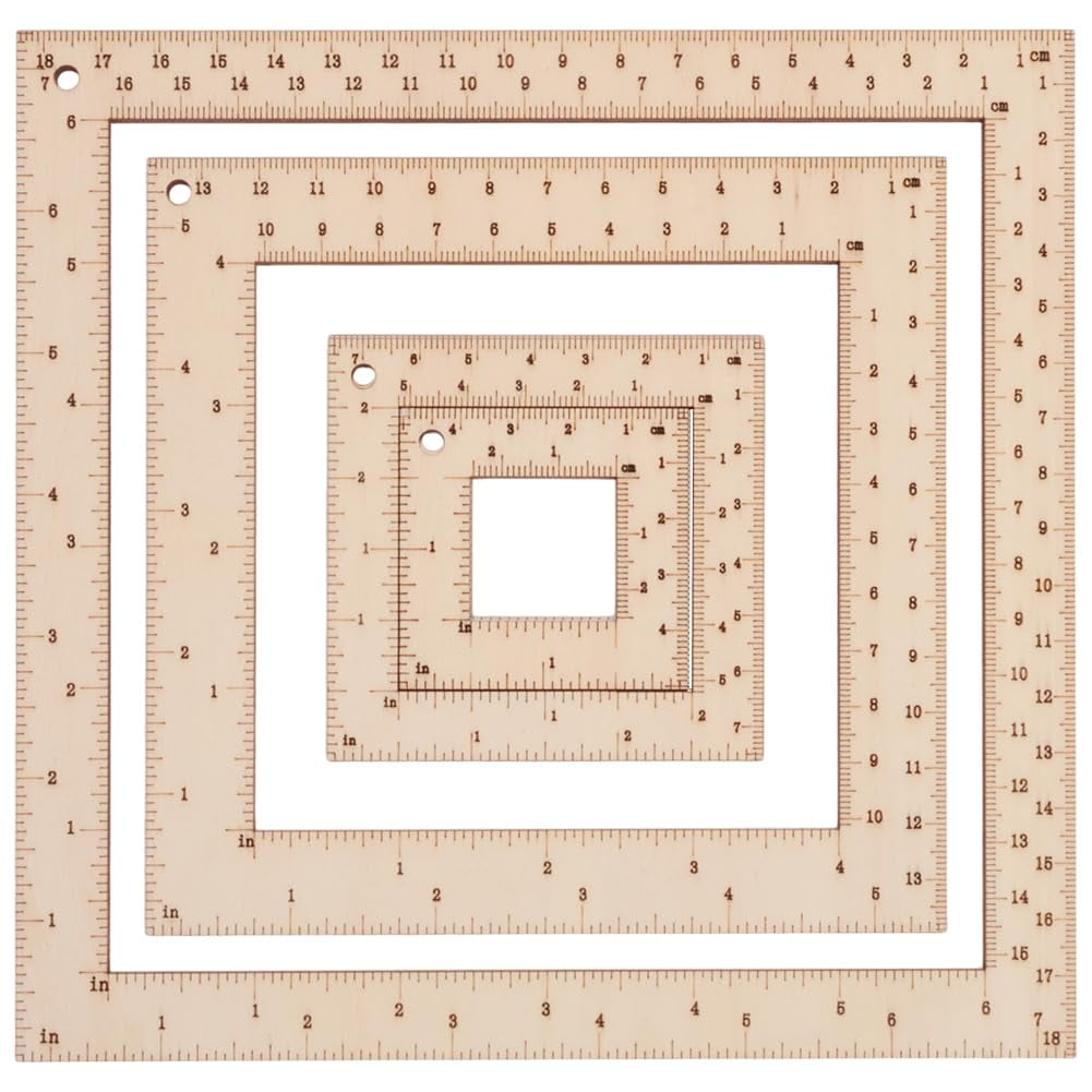 4 Pcs Square Wood Knitting Gauge Rulers 0.78/3/5.5/7.3inch Wooden ...