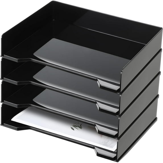 4 Pcs Stackable Letter Tray Rectangular Plastic Desk Organizer 13 x 9.5 ...