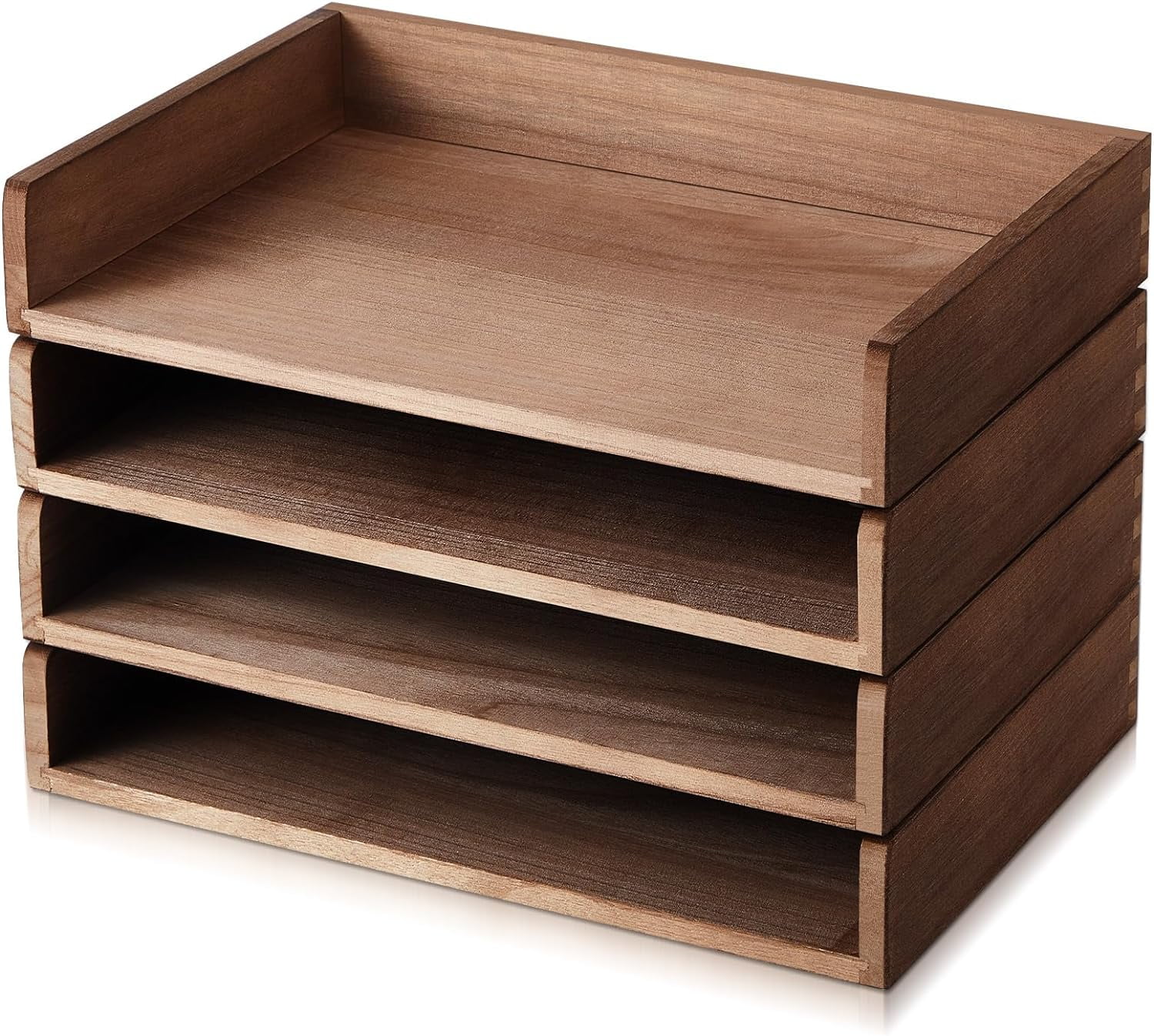 4 Pcs Stackable Paper Tray Wood Desk Organizer Letter Tray Desktop ...