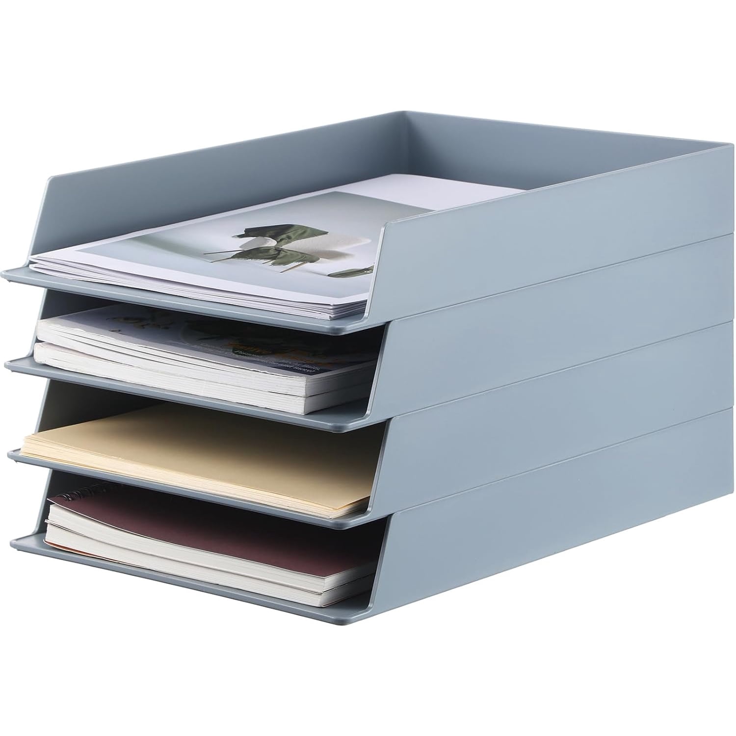 4 Pcs Stackable Paper Trays Rectangular Plastic Desk Holder Desktop ...