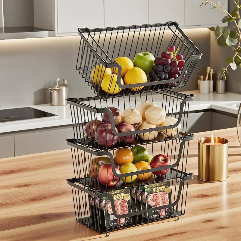 4 Pcs Stackable Wire Baskets Pantry Organizers and Storage, Vegetable ...