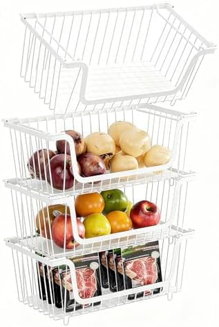 4 Pcs Stackable Wire Baskets for Pantry Organizers and Storage ...